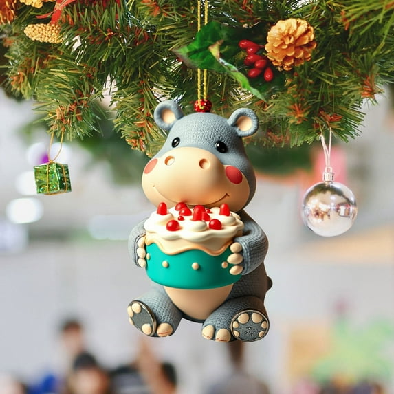 2D Acrylic Book Shaped Christmas Tree Ornament Featuring a Hippo ...