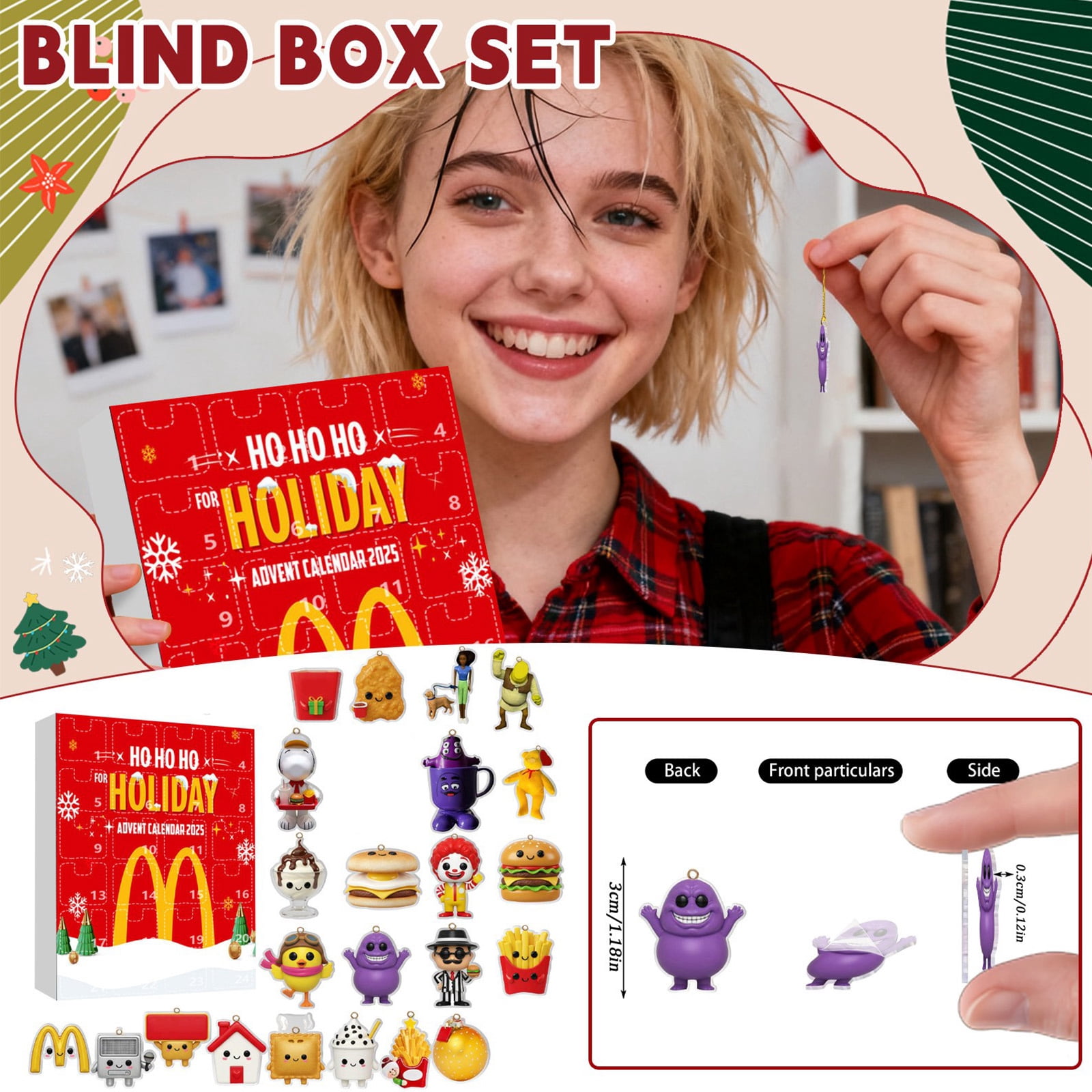 2D Acrylic Christmas Cartoon Keychain Advent Calendar 2025, 24-Piece ...