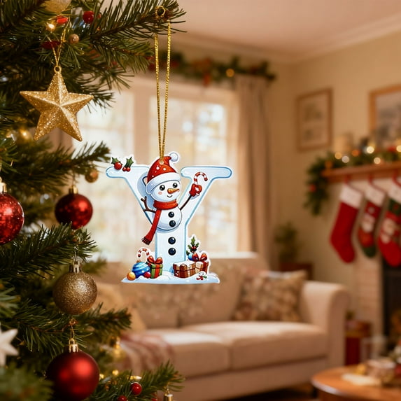 2D Acrylic Christmas Hanging Decorations 26 Cute Snowman Themed Letters ...