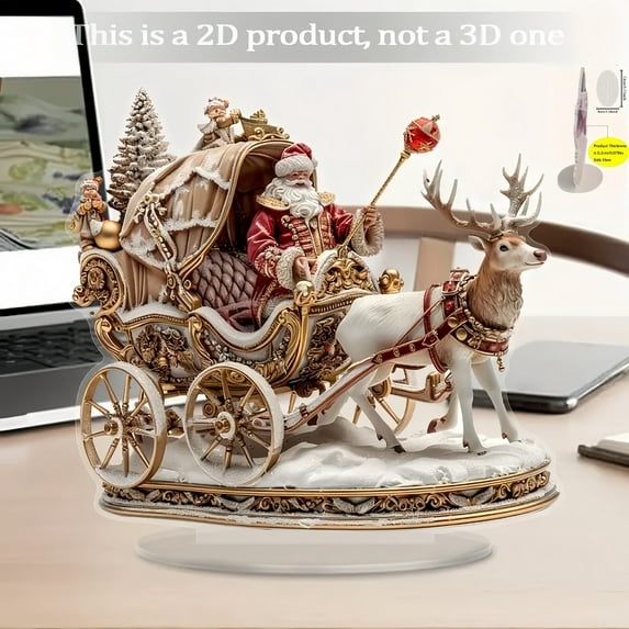 2D Acrylic Christmas Reindeer Sled Ornament, Realistic 2D Design ...