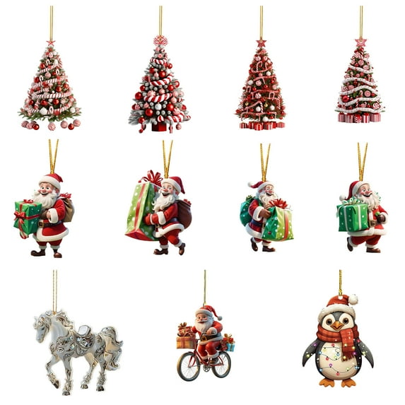 2D Acrylic Christmas Santa Claus Ornament with Gift Box for Christmas ...