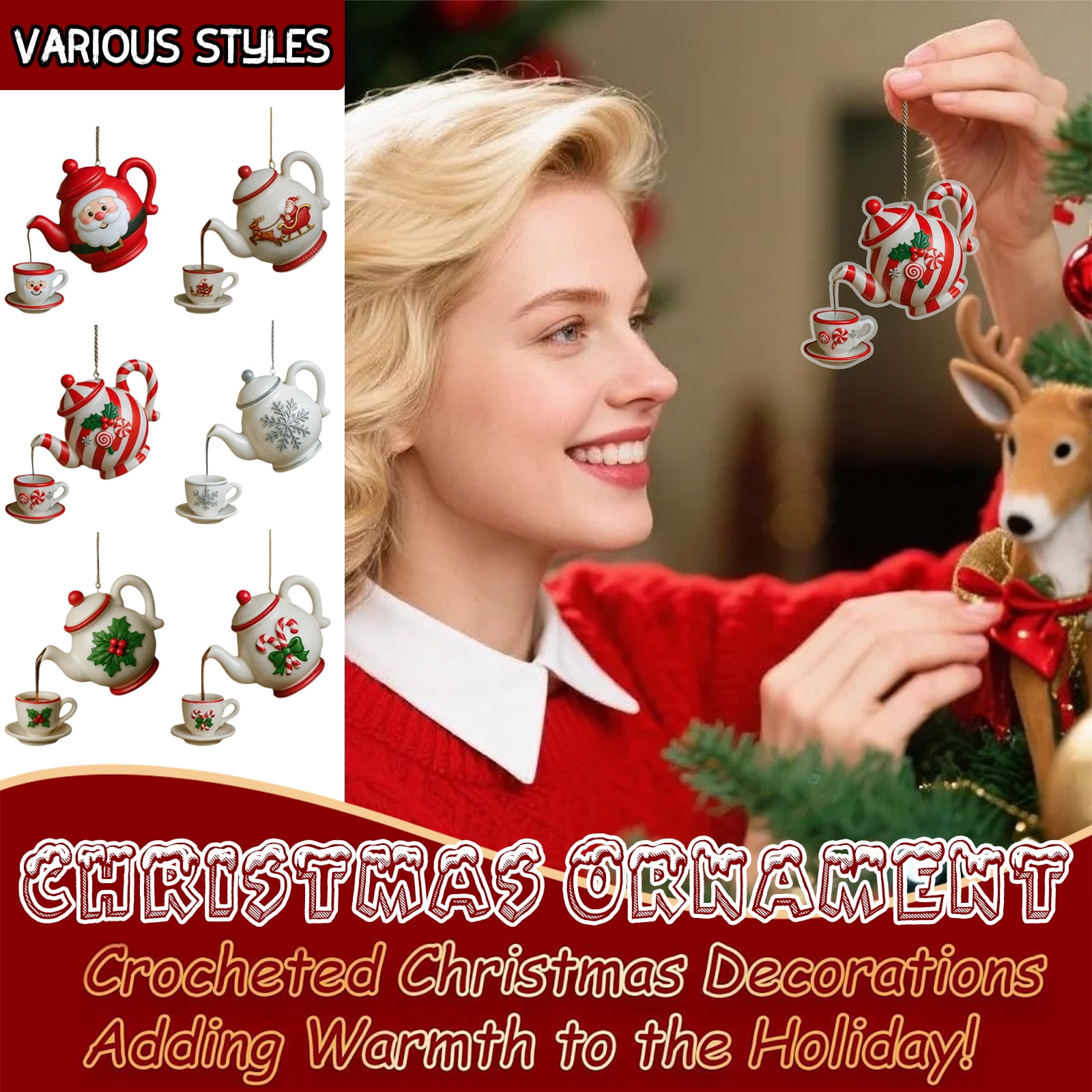 2D Acrylic Christmas Teapot Decorative Pendant With Whimsical Tea ...