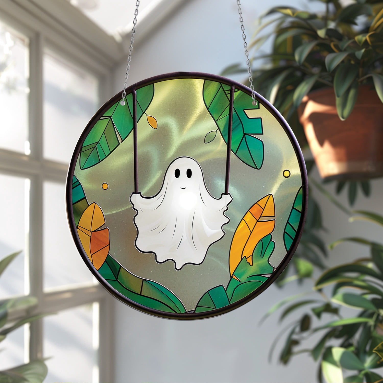 2D Acrylic Cute Ghost Halloween Window Hanging, Stained Glass Style ...