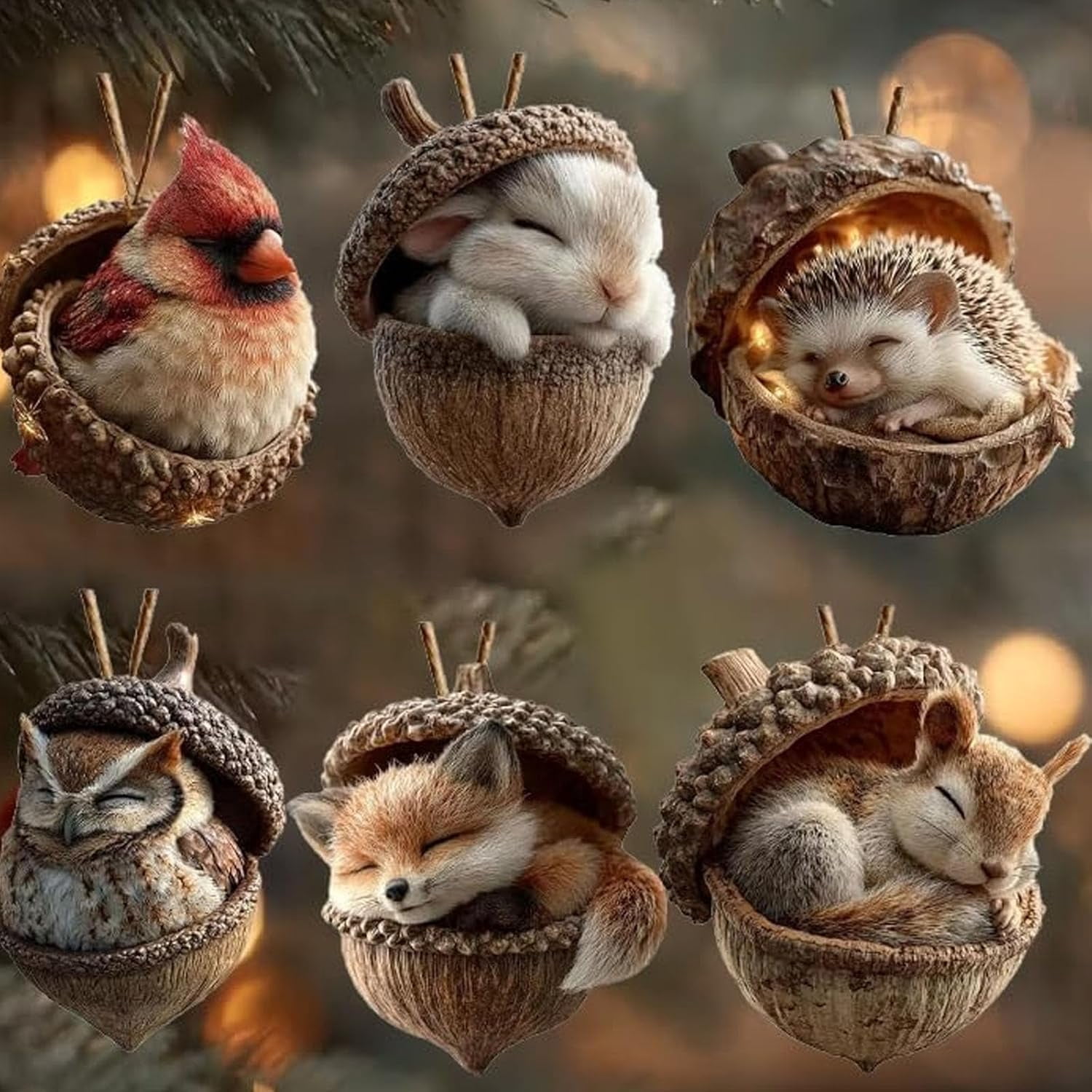 2D Acrylic Forest Animal Acorn Ornaments, Flat Pine Cone Animal ...