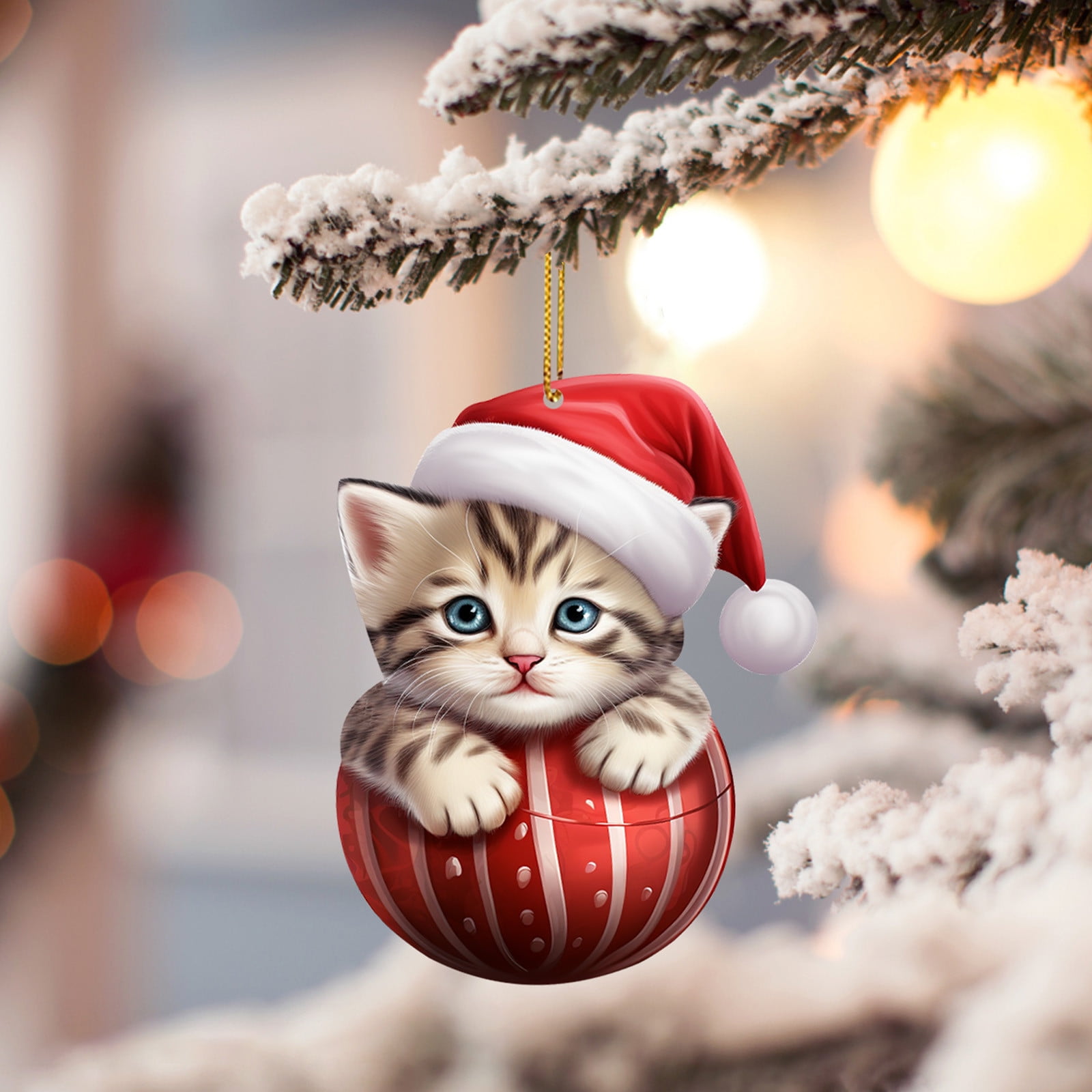 2D Acrylic Funny Cat Christmas Tree Ornament Cat Acrylic Ornament ...