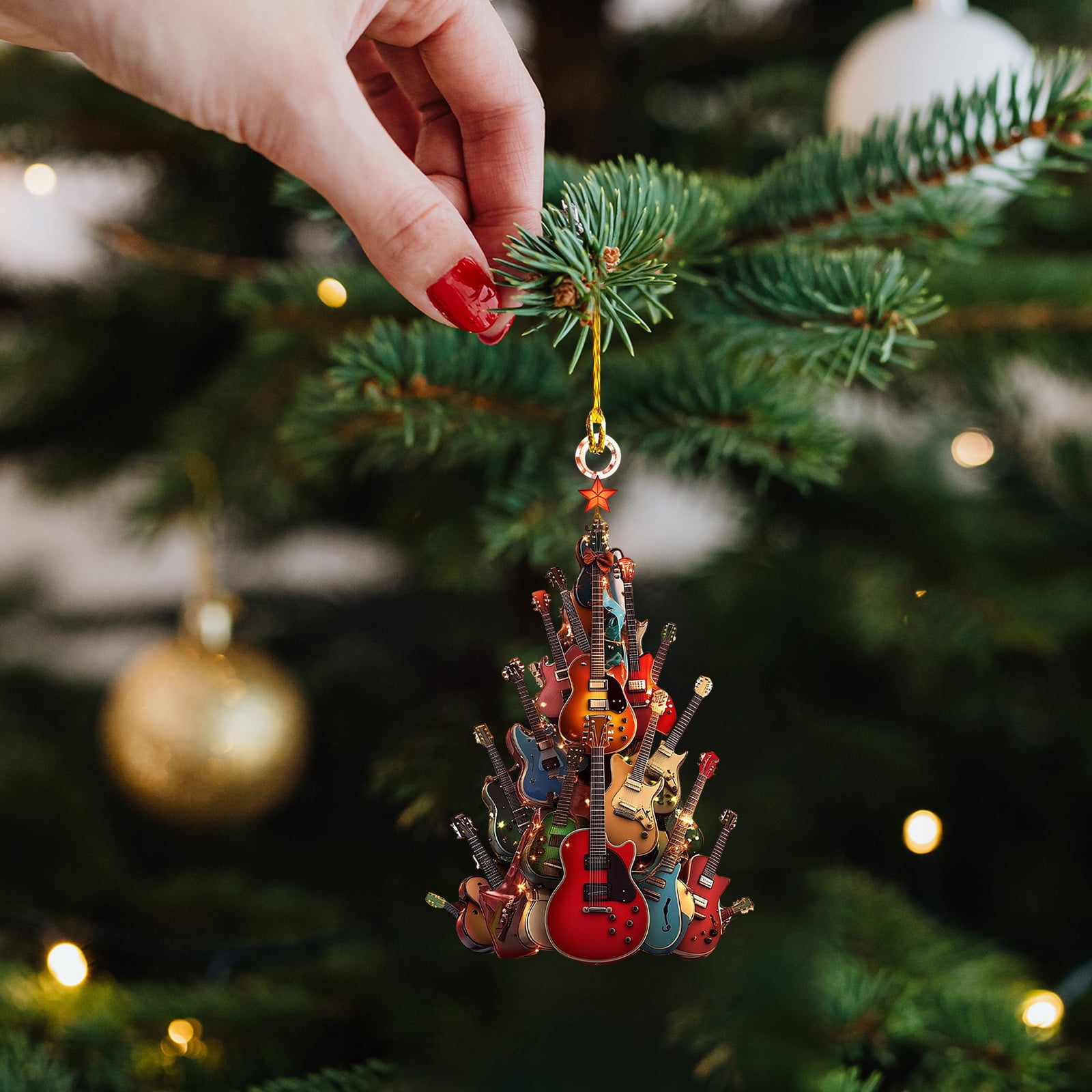 2D Acrylic Guitar Christmas Tree Decoration, Home And Christmas Hanging ...