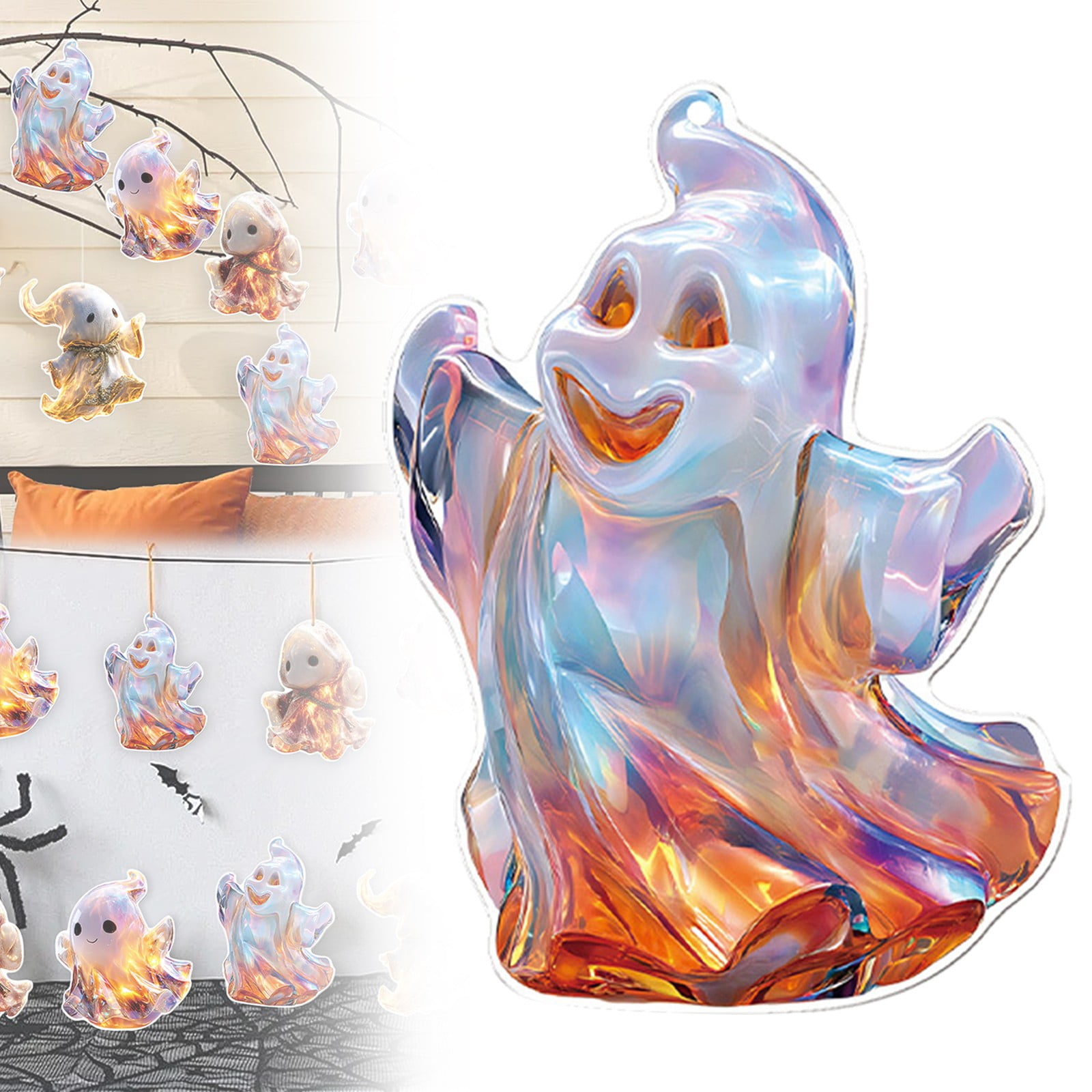 2D Acrylic Halloween Ghost Ornament with Metal Clasp and Chain for Tree ...