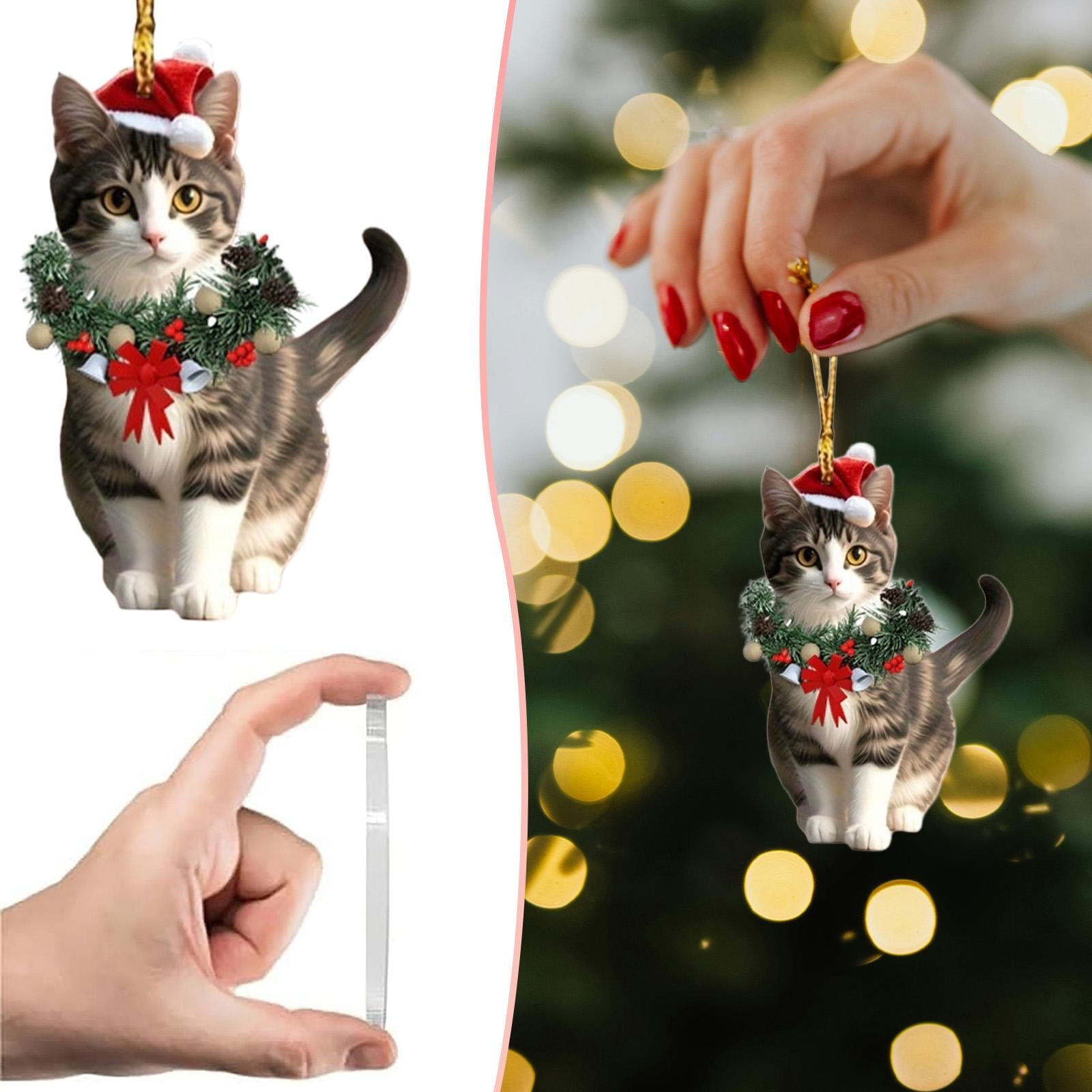 A 2D Acrylic Pendant For Cats,Christmas Ornament Cat Christmas ...