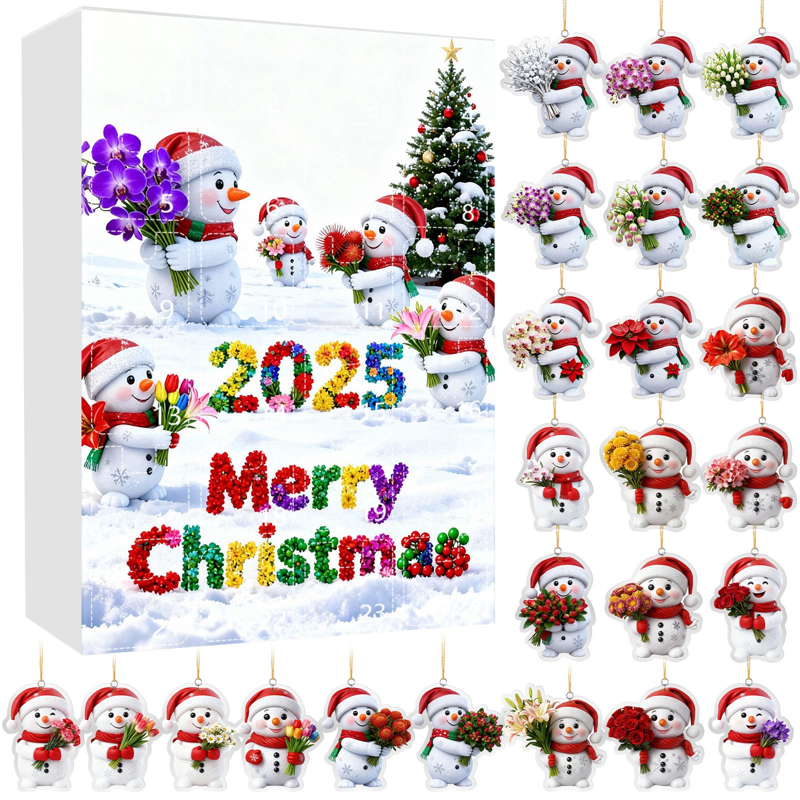 2D Acrylic Snowman Flower Christmas Advent Calendar, 24 Day Countdown ...
