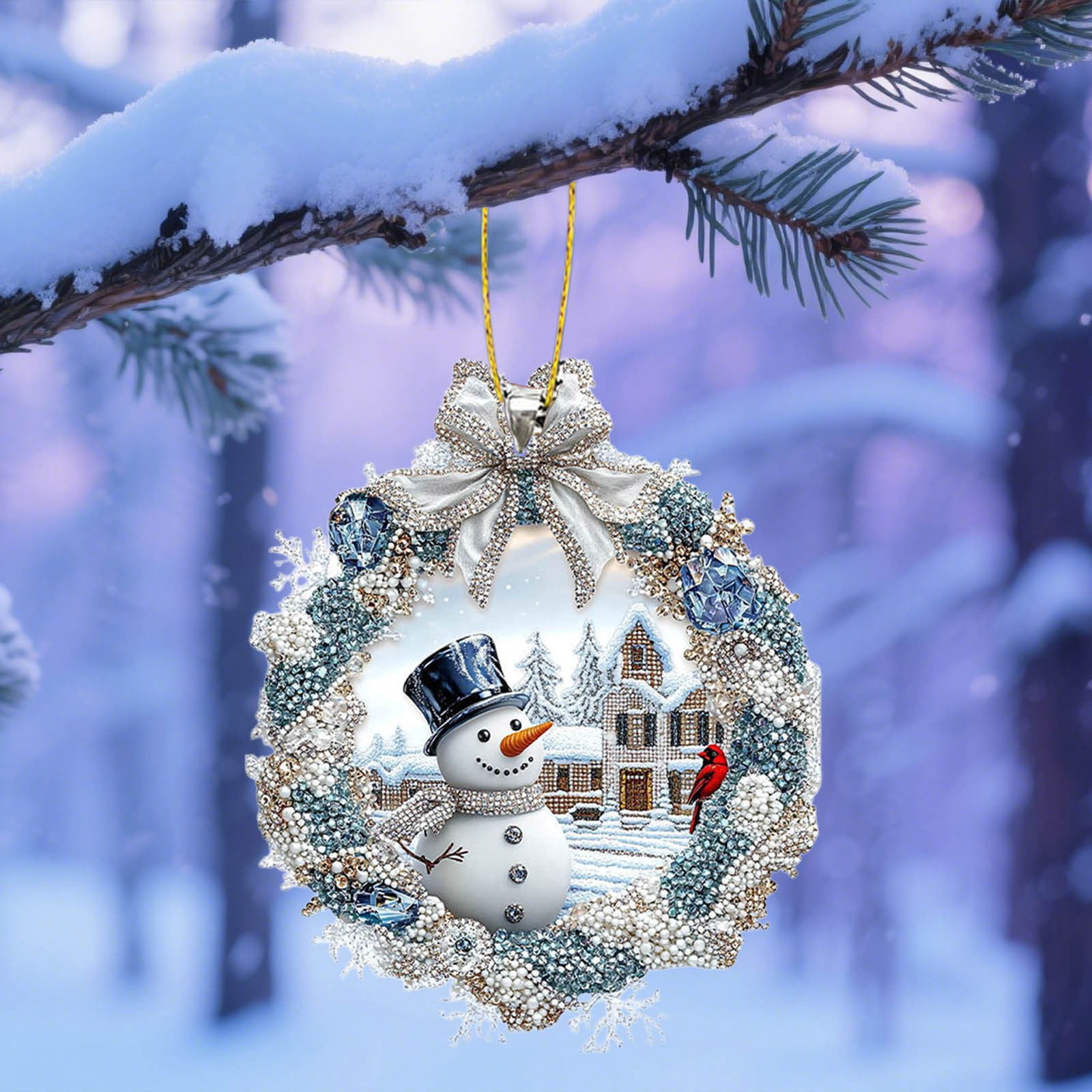 2D Acrylic Snowman Wreath Pendant – Flat Christmas Ornament, Reusable ...