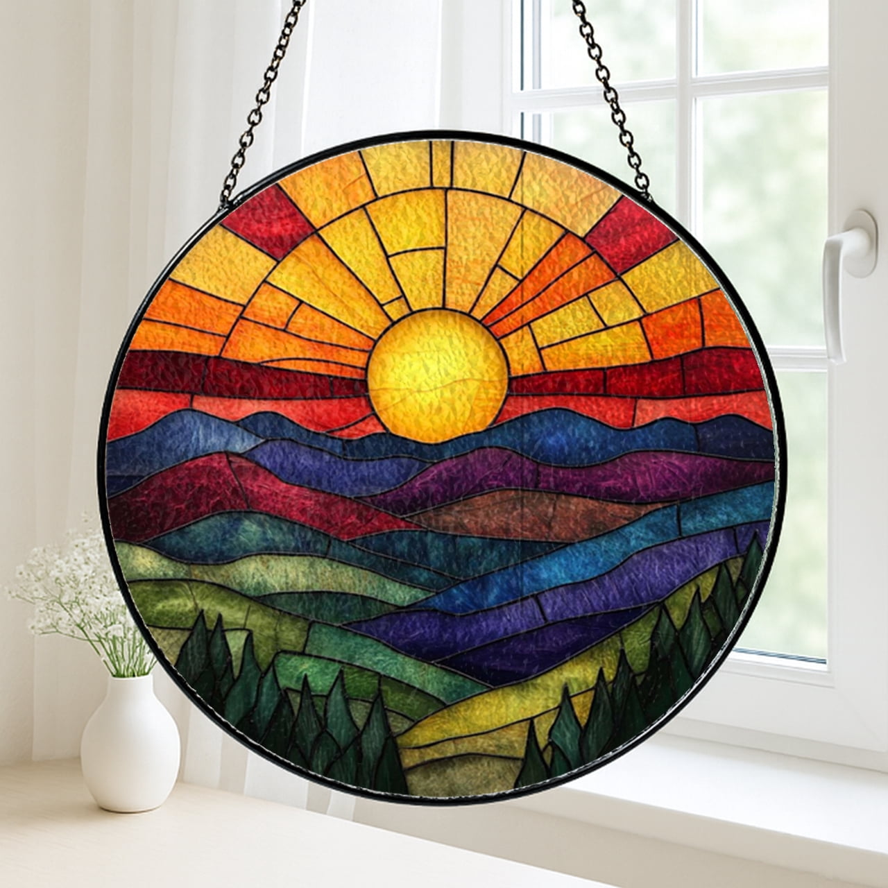 2D Acrylic Sunset Sun Catcher Hanging for Window, Soft Color Landscape ...