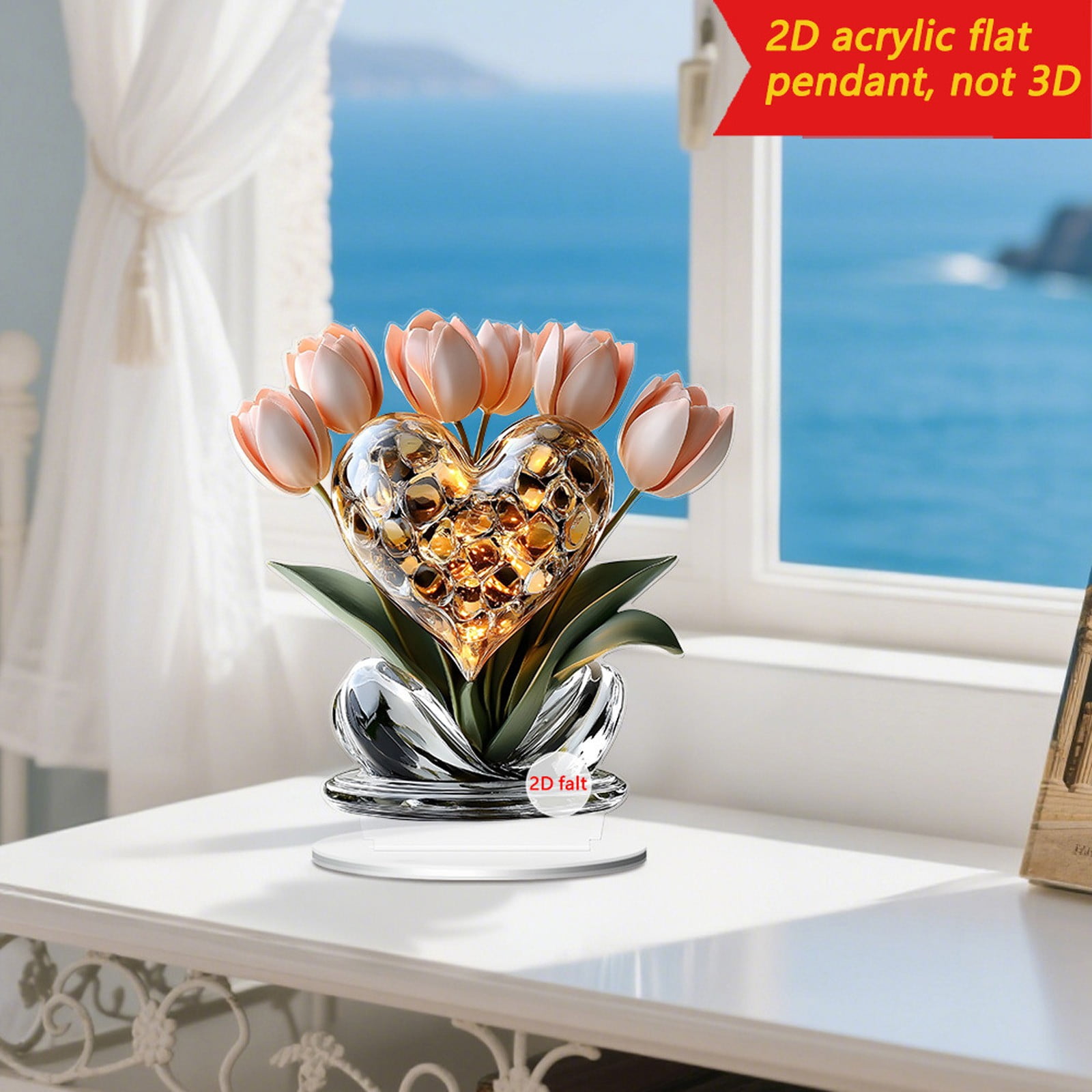 2D Acrylic Tulips Sunflower Desktop Ornament-Floral Decor Prop for Home ...