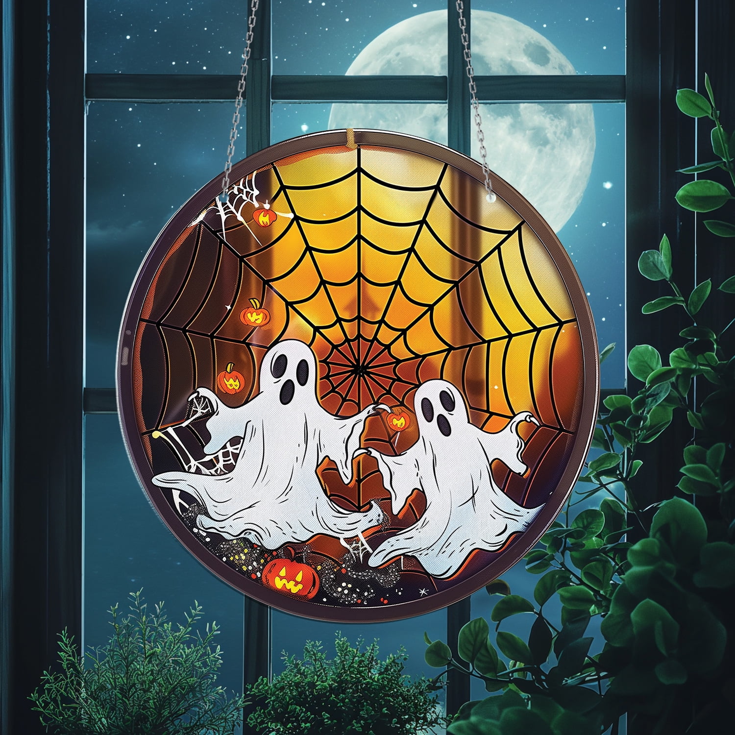 2D Acrylic Window Decor - Adorable Ghosts with Spider Web Design ...