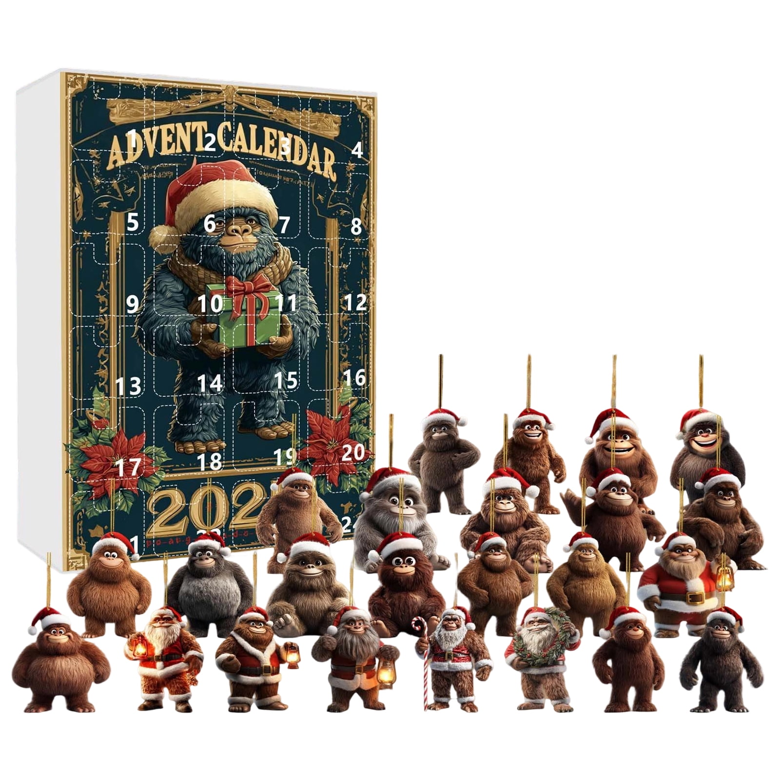 2D Advent Calendar with Monkey Designs, 24-Piece Hanging Ornament ...