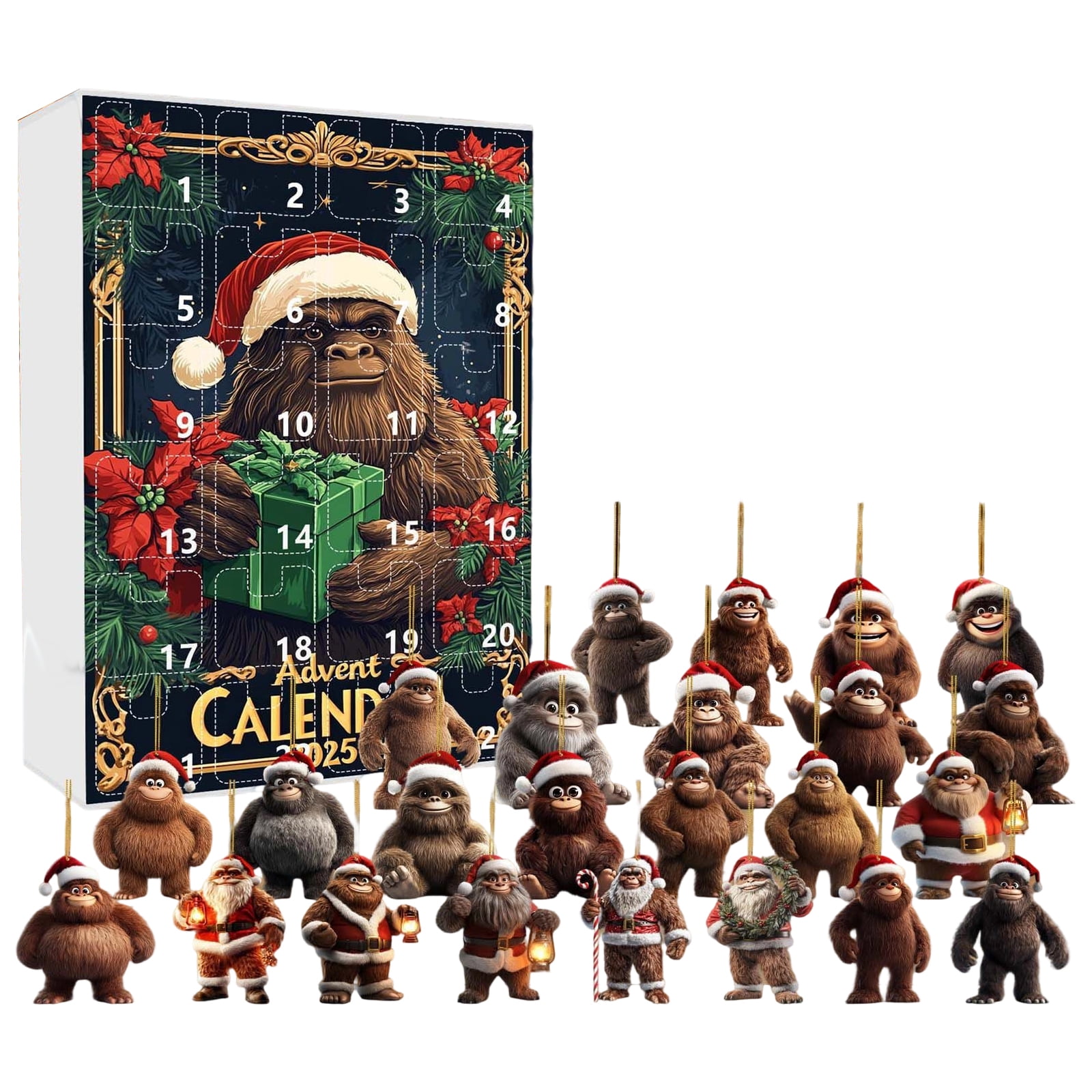2D Advent Calendar with Monkey Designs, 24-Piece Hanging Ornament ...
