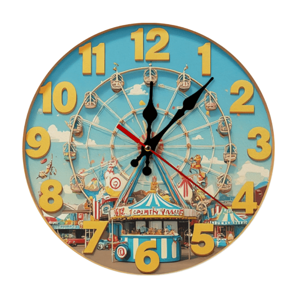 2D AmusementPark FerrisWheel Clock WallClock 10-Inch Wooden Wall Clock ...