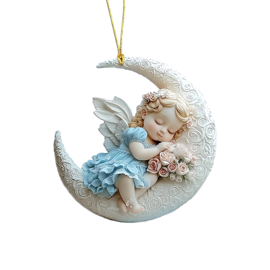 2D Angelic On Moons Acrylic Keychain Car Ornament, Christmas Tree ...