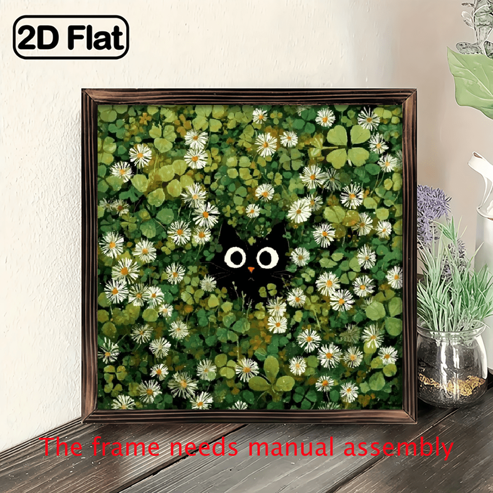 A 2D Artwork Featuring a Black Cat Among a Country Cottage Style Flower ...