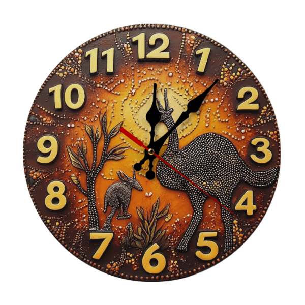 2D Australian Aboriginal Art Kangaroo Silent Wall Clock , Vibrant ...