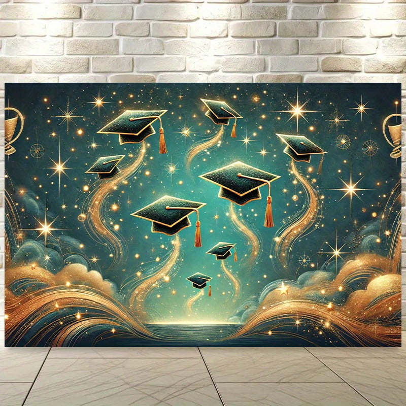 2D Backdrop Banner , Beautiful Blue Starry Sky Graduation Theme ...