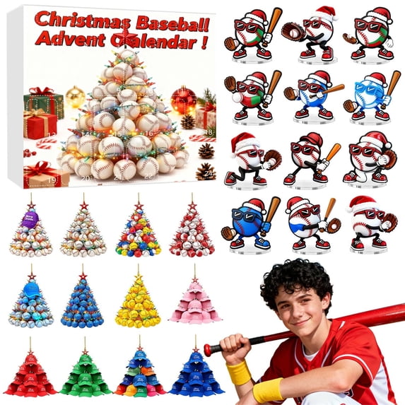 2D Baseball Cartoon Hanging Advent Calendar 24 Piece Baseball Surprise ...