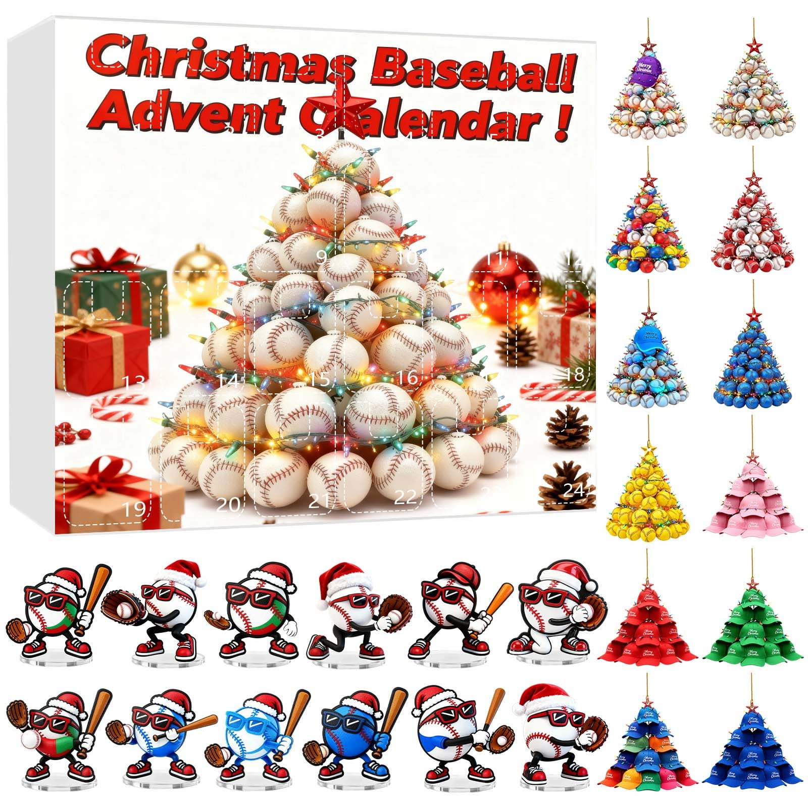 2D Baseball Cartoon Hanging Advent Calendar with 24 Piece Surprise ...