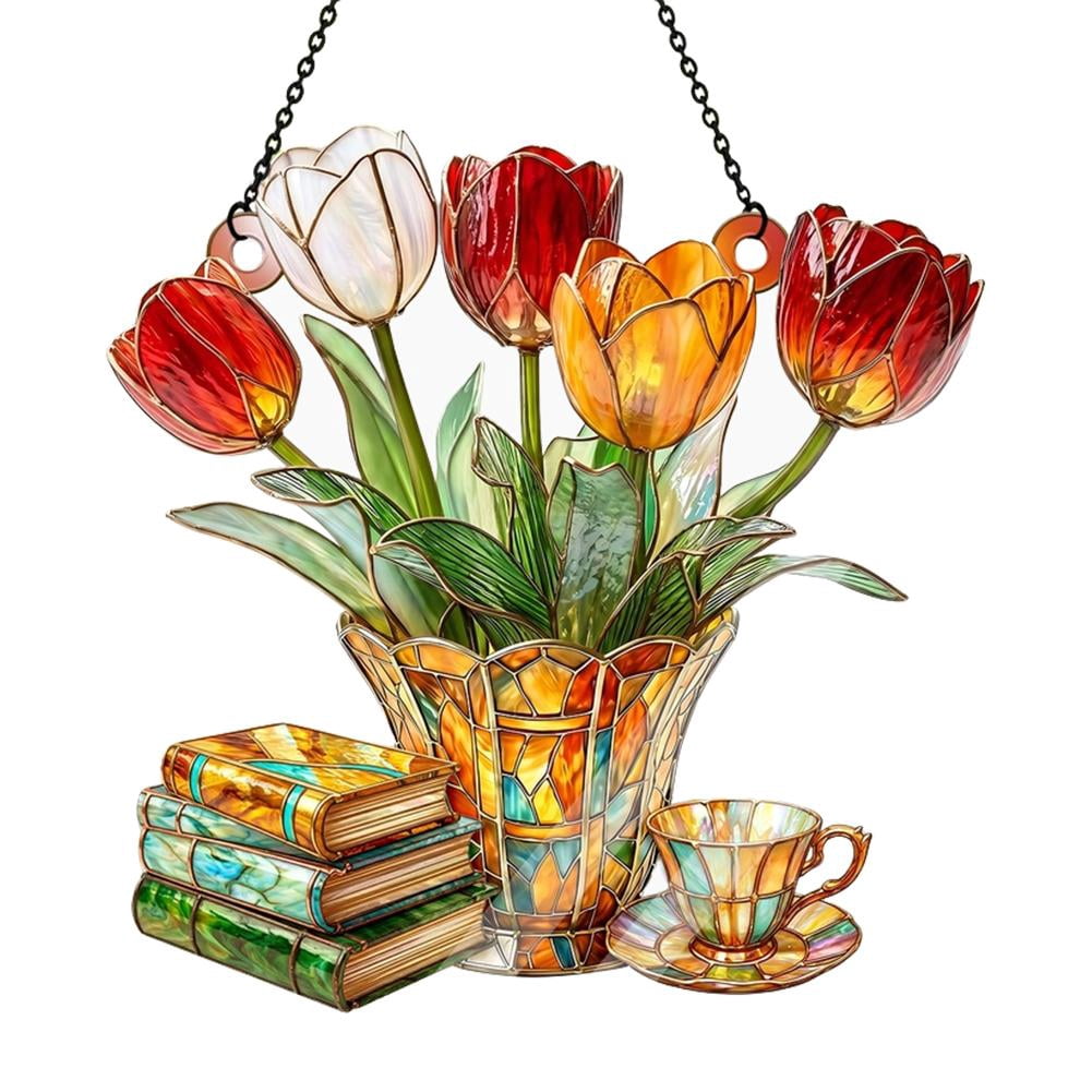 2D Book Flower Suncatcher - Acrylic Sunflower Window Hanging Decor ...