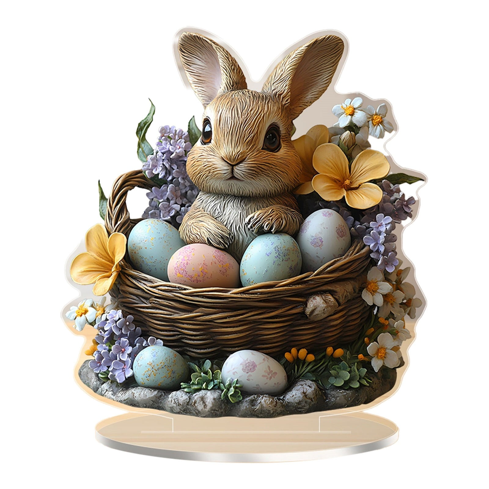 2D Bunny in Flower Basket Figurine, Easter Bunny Decorations Spring ...