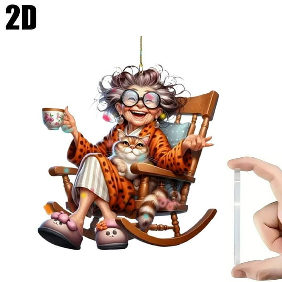 2D Car decoration accessories Old Woman Lady Portrait Picture Cartoon ...