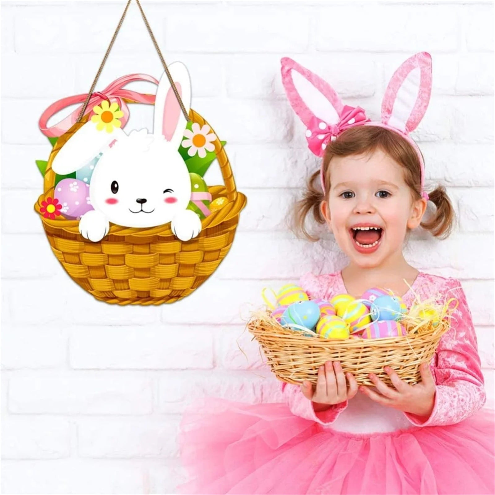 2D Cartoon Easter Bunny Wooden Door Decoration, Cute Rabbit Hanging ...