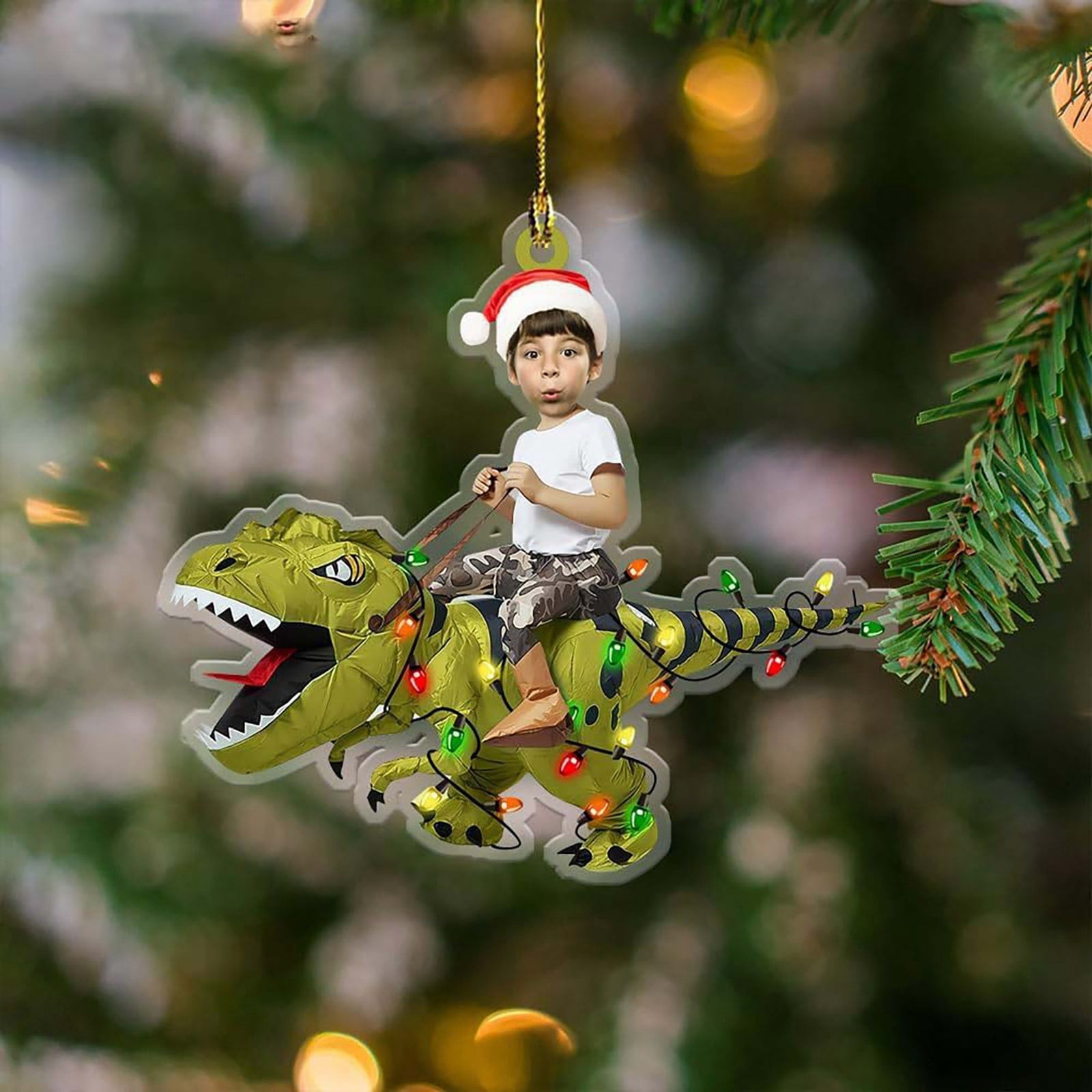 2D Cartoon Funny Dinosaur Christmas Acrylic Ornament Christmas Tree ...