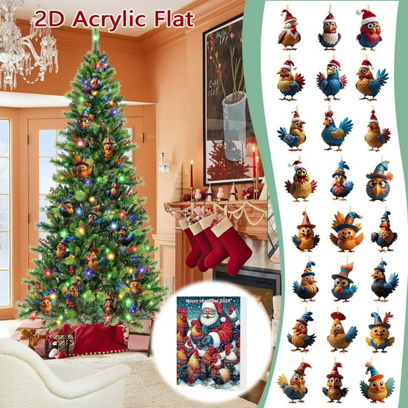 2D Chicken Ornament Countdown Calendar Set Cute Acrylic Collectible ...