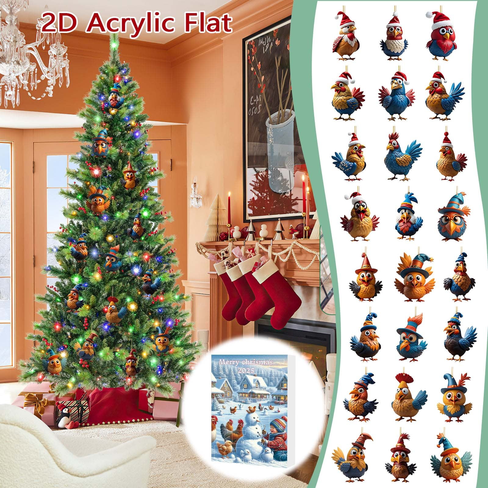 2D Chicken Ornaments Countdown Calendar Set Cute Acrylic Collectible ...