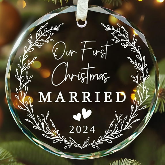 2D Christmas Ornament With Ribbon - Our First Xmas Married 2025 Design ...