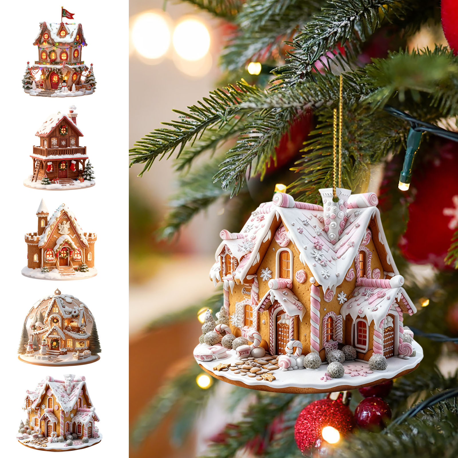 2D Christmas Ornaments, Acrylic Xmas Hanging Gingerbread House ...
