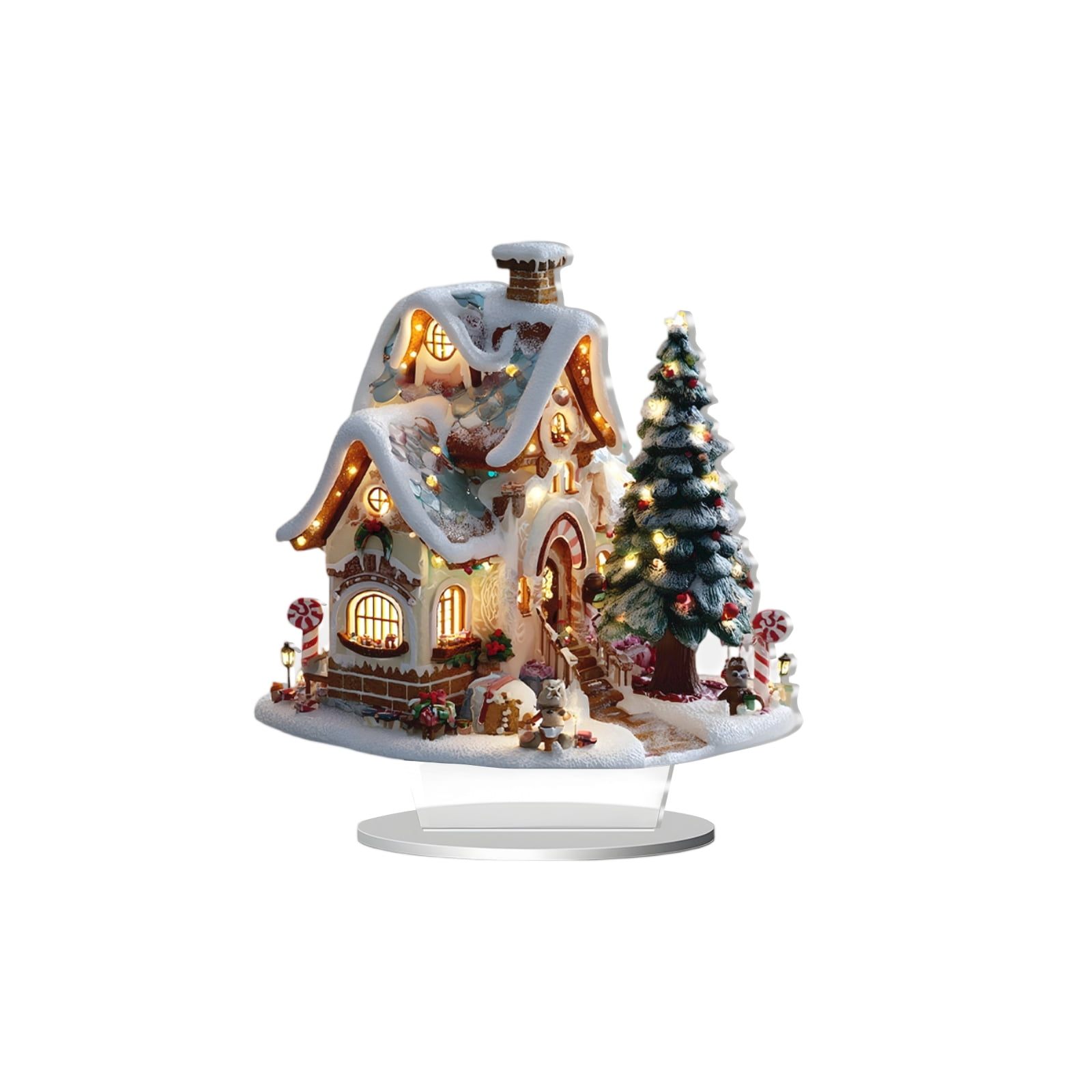 2D Christmas Village House with Tree and Snowy Roof Holiday Tabletop ...