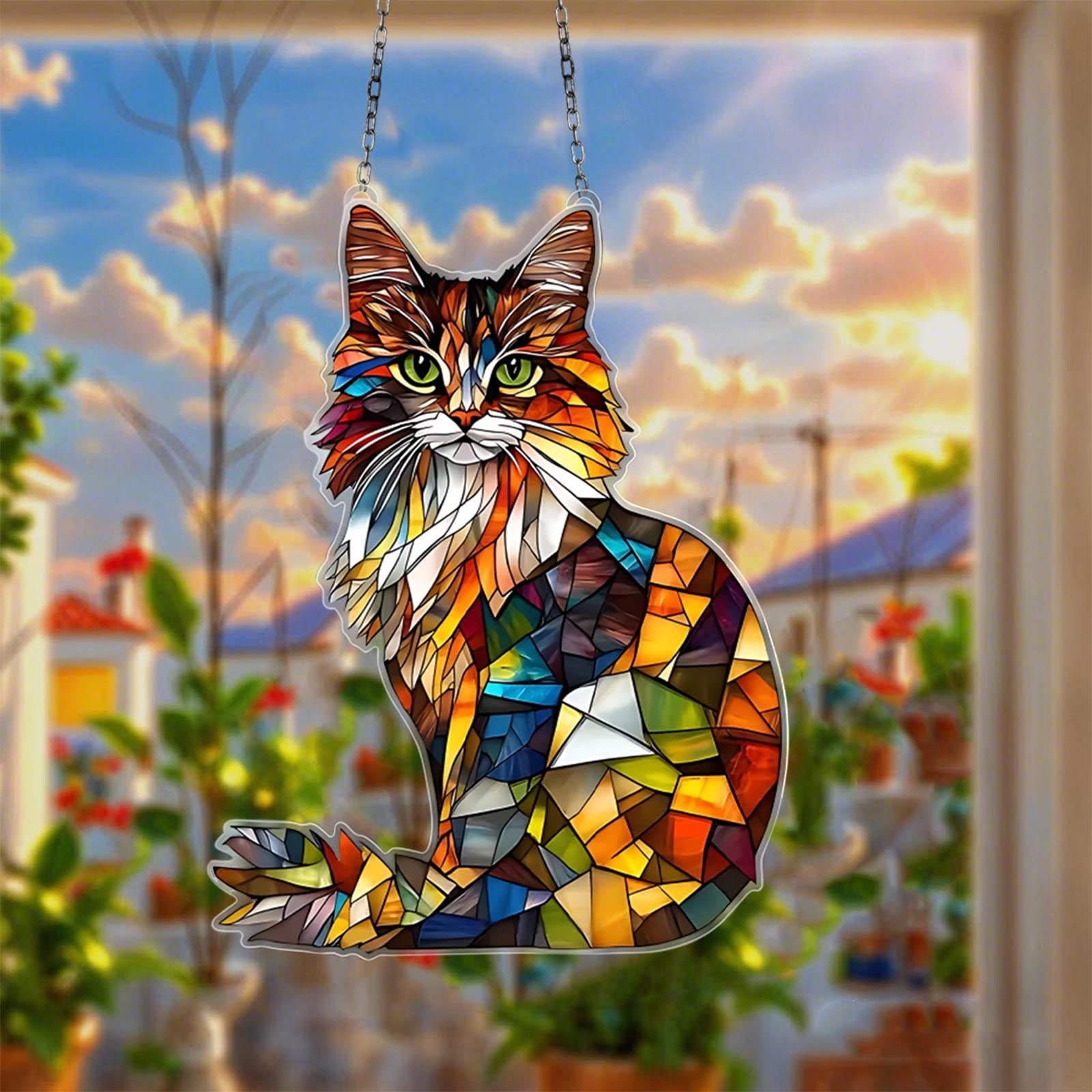 2D Colored Crystal Long Hair Cats Decorated With Colored Glass Lights ...