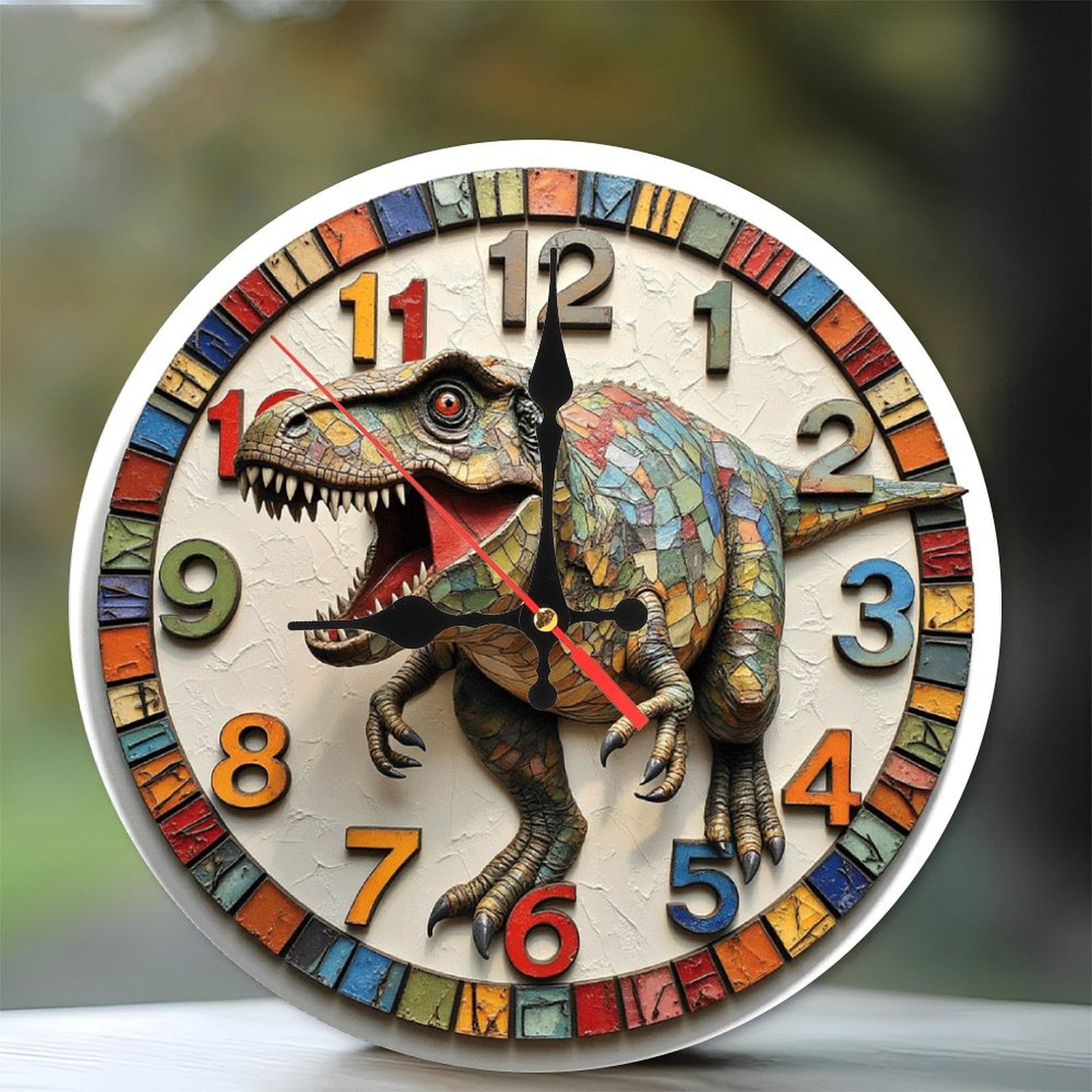 2D Colorful Tyrannosaurus Rex Wall Clock Decoration 10-Inch Silent ...
