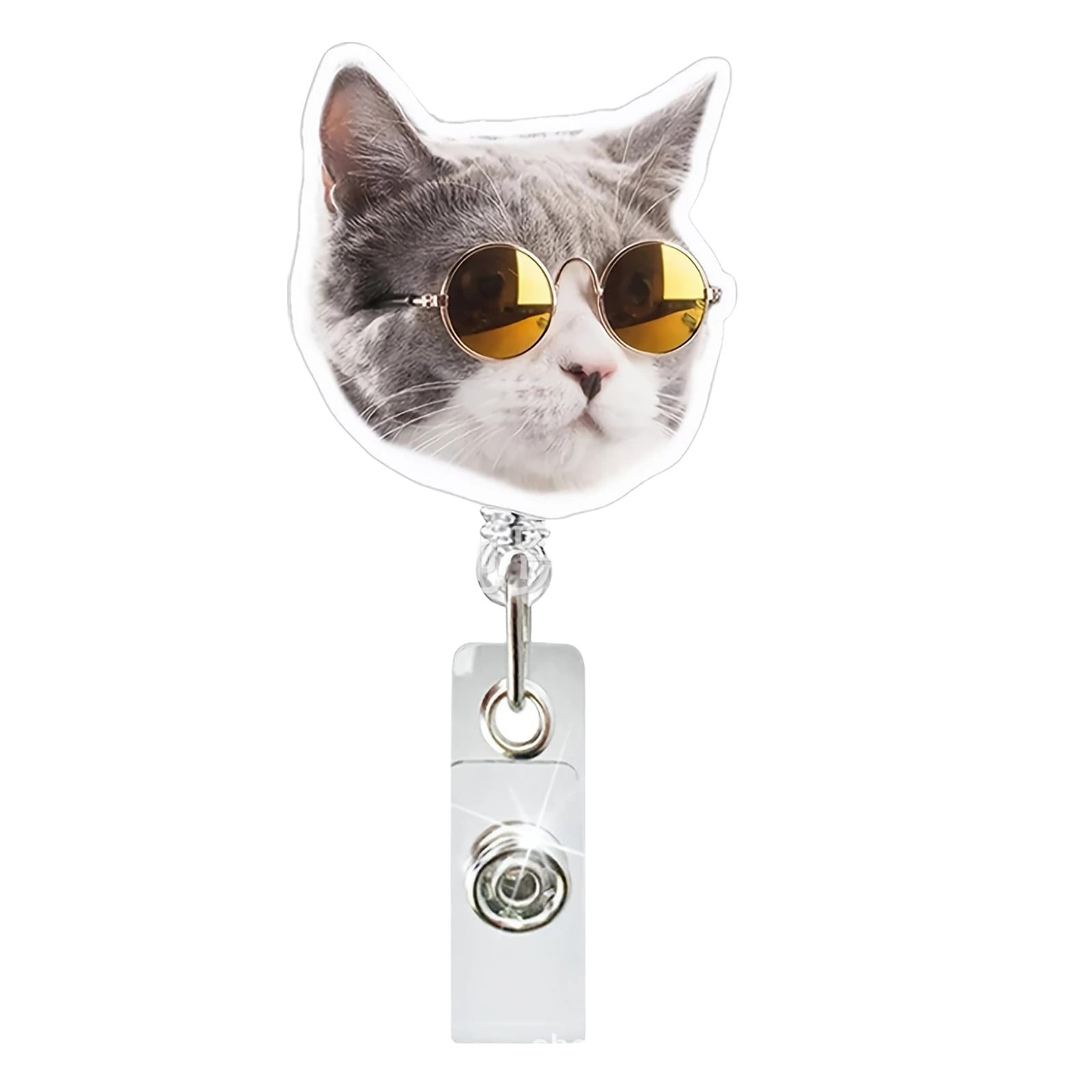 2D Cute Cat Acrylic Badge Reel Retractable ID Card Holder Clip with ...