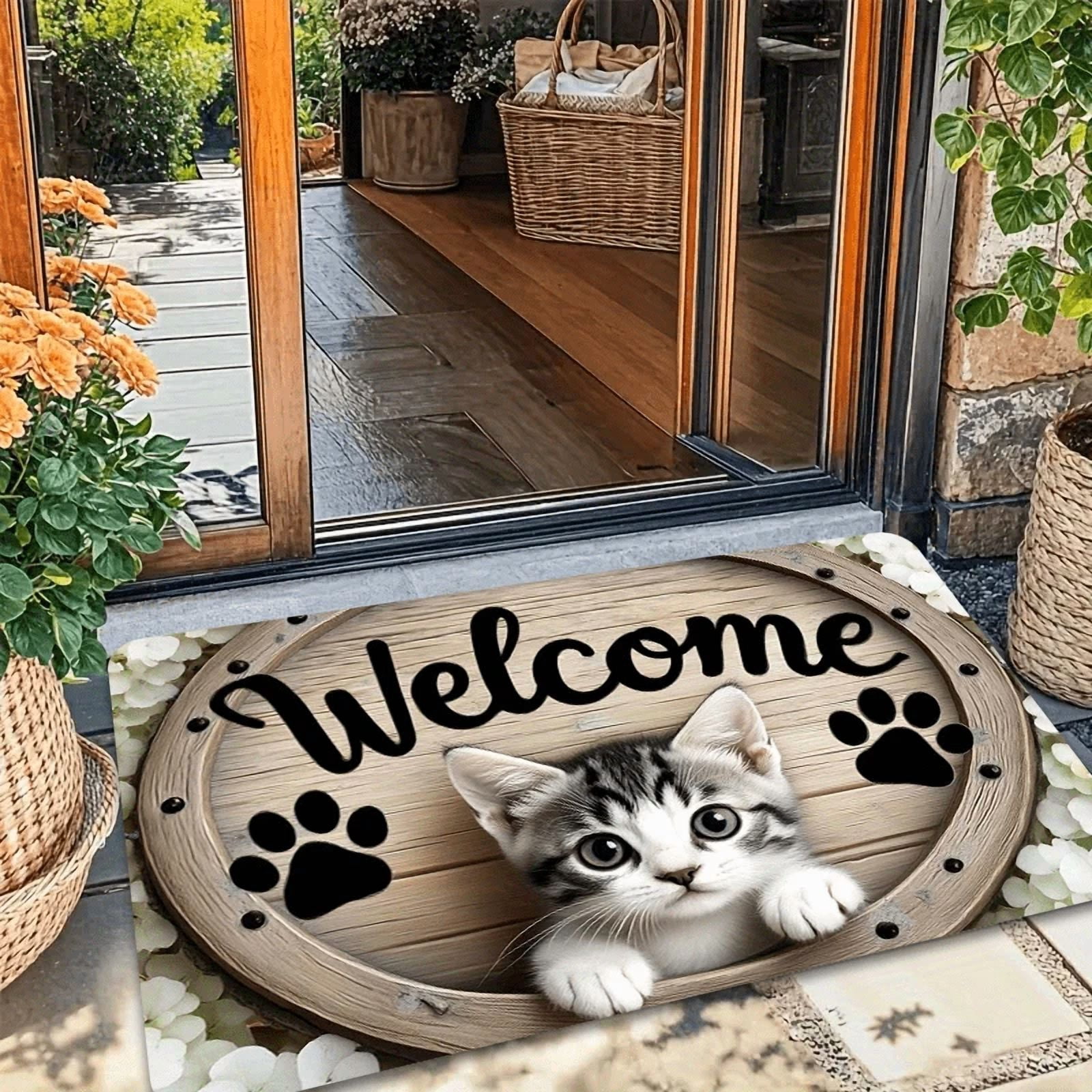 2D Cute Cat Door Mat Non-Slip Entrance Mat Indoor/Outdoor Use Home ...