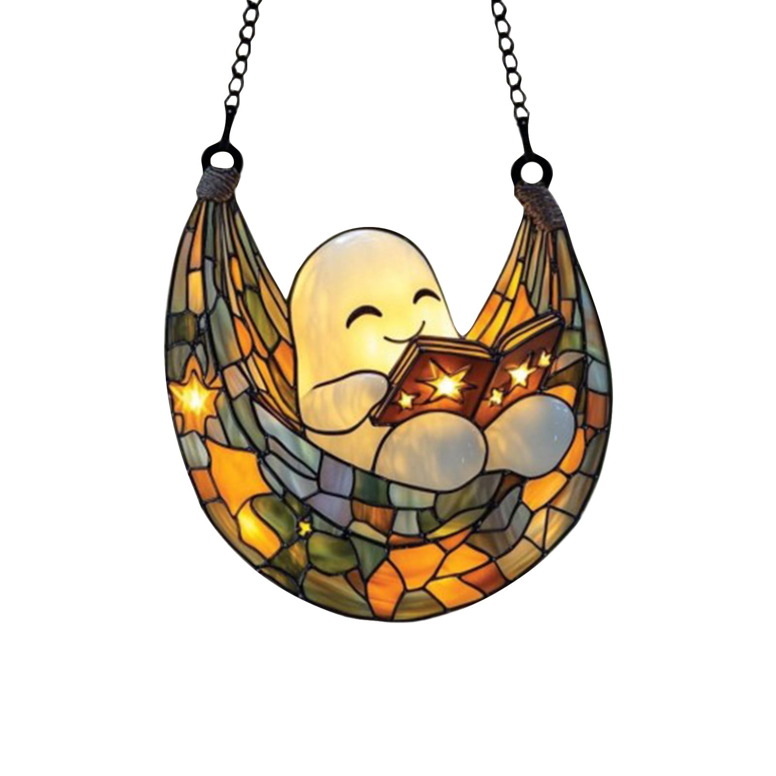 2D Cute Ghost Reading Book Ornament, Handmade Reading Suncatcher for ...