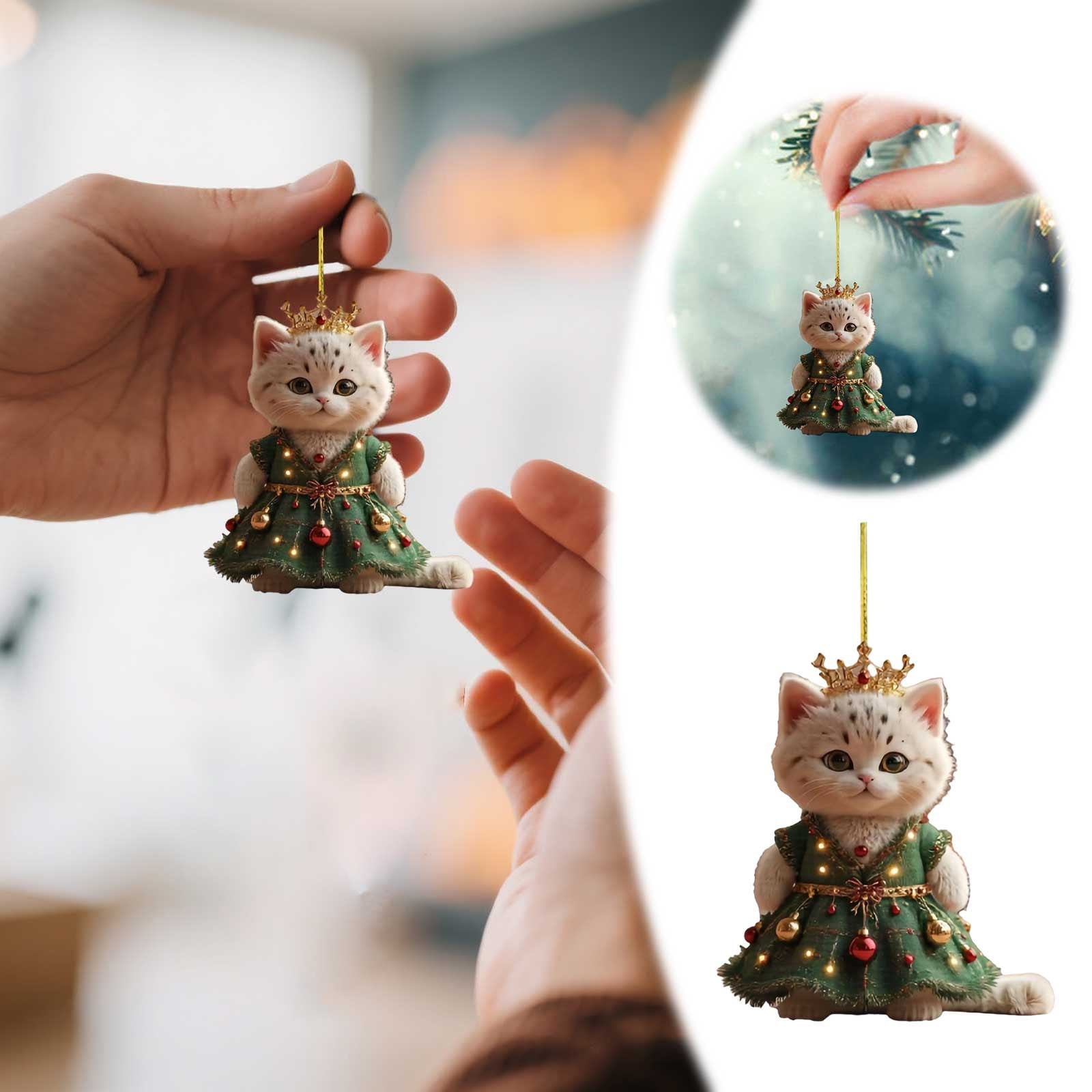 2D Cute Mini Cat Christmas Tree Ornament & Rearview Hanging & Keychain ...