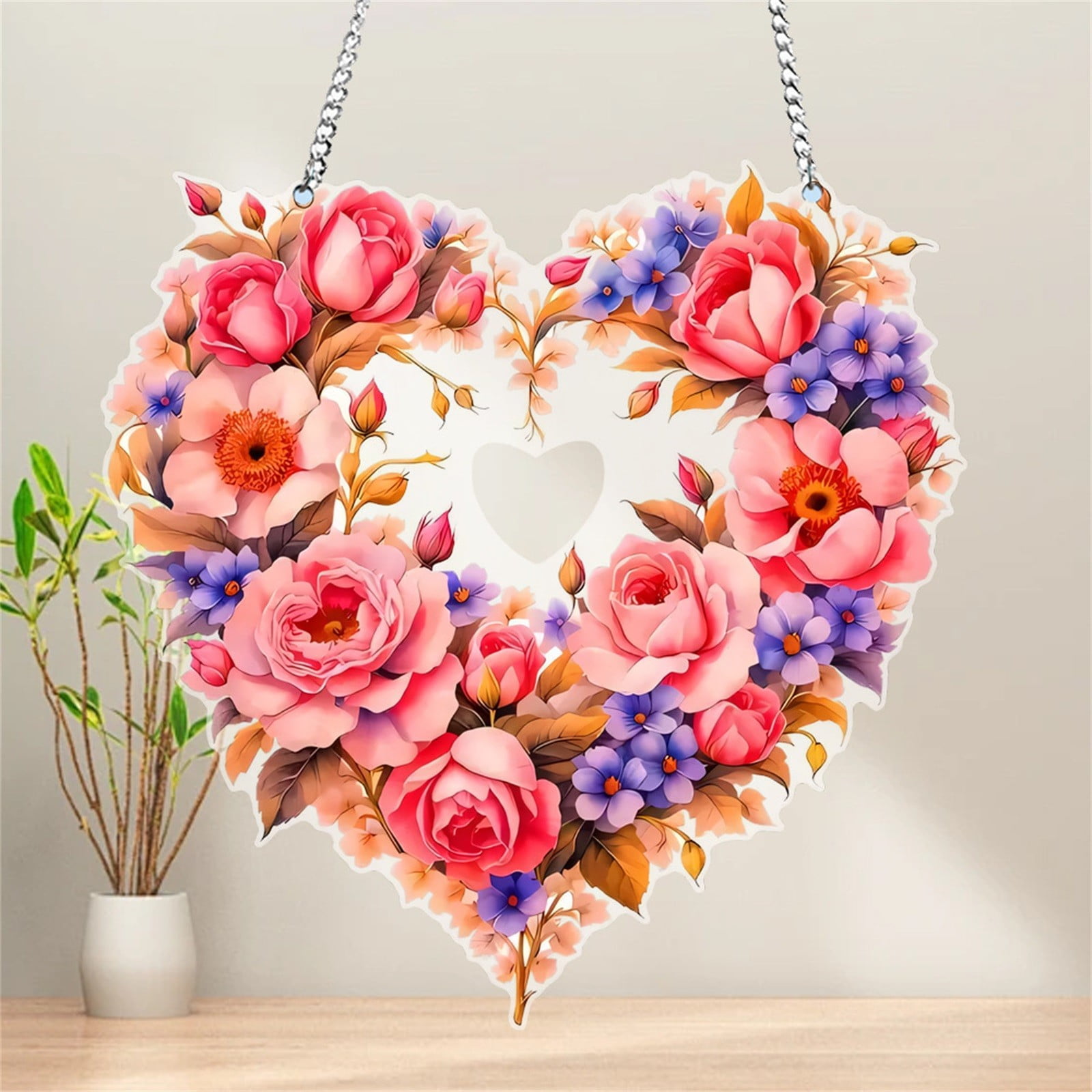 2D Cute Pink Flower Acrylic Hanging Ornament - Flat Acrylic Car ...