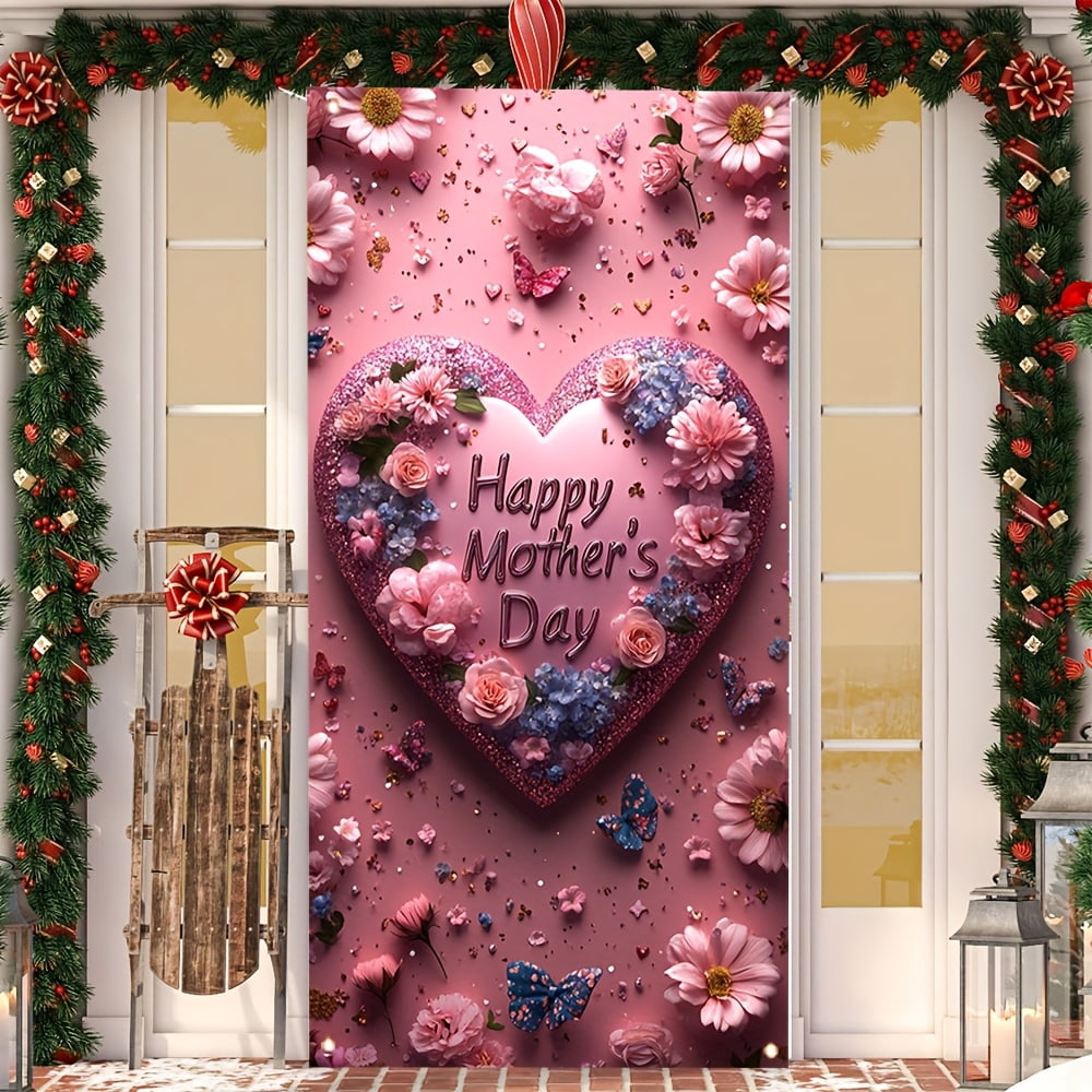 2D Door Banner 2D Door Flag, Happy Mother'S Day, Pink Heart Design ...