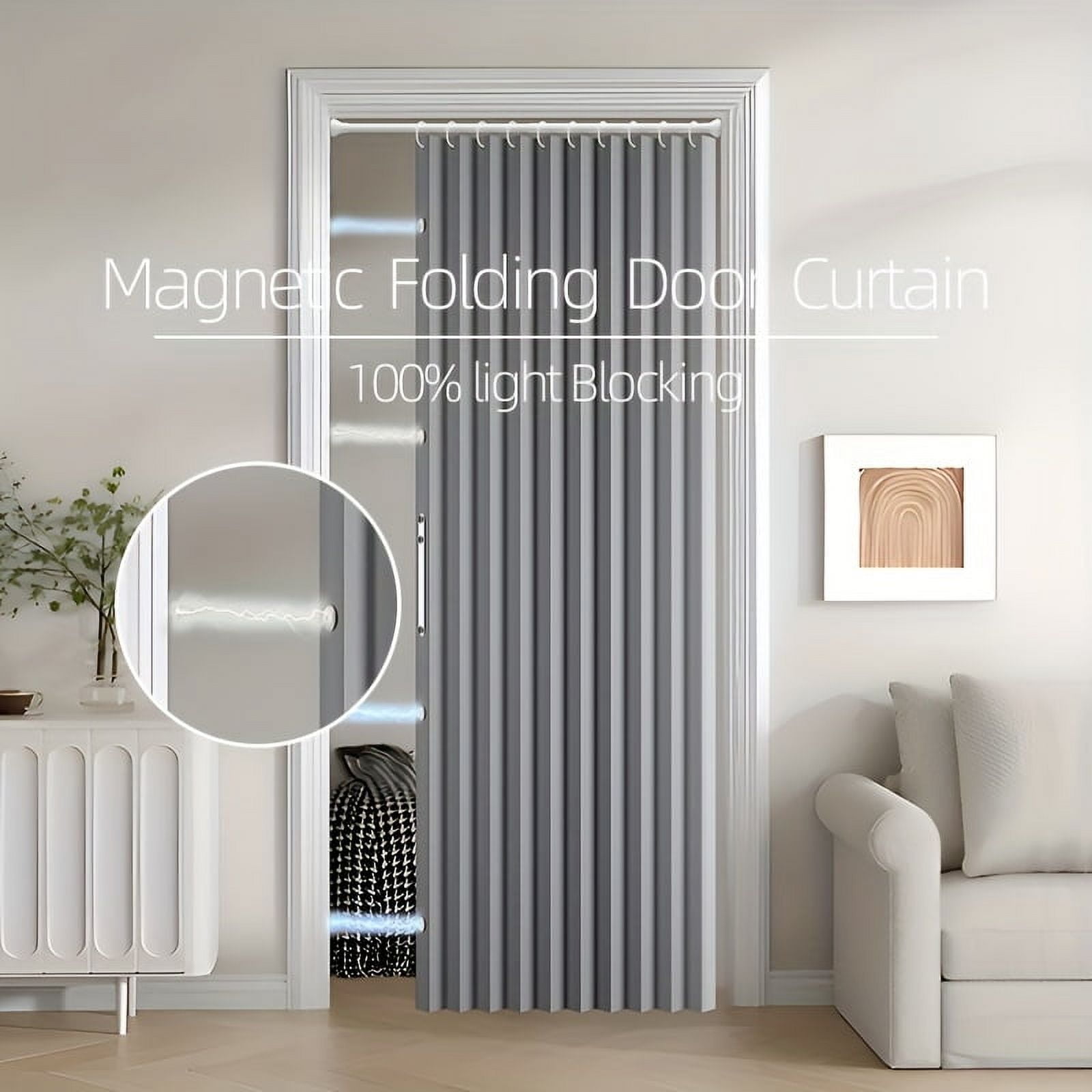 2D Door Curtain, Contemporary Striped Magnetic Folding Door Curtain ...