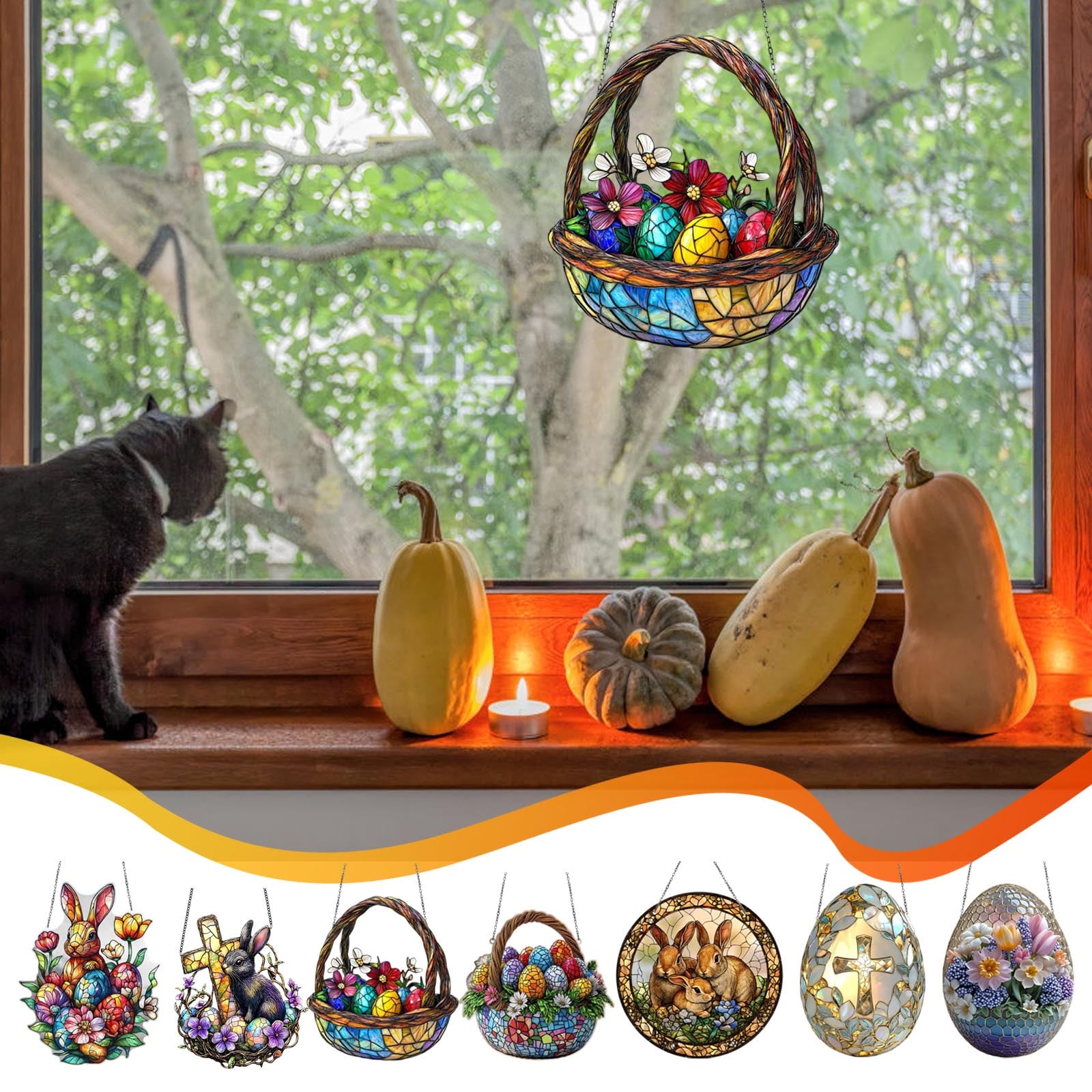 2D Easter Bunny Suncatcher, 7.87" Easter Bunny Window Decor, Easter ...