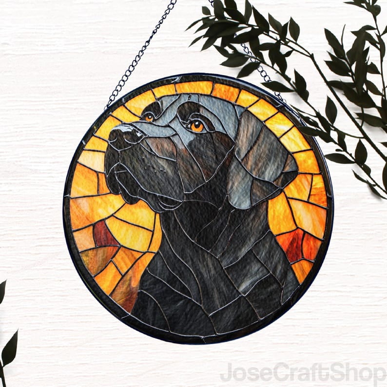 2D FLAT Black Labrador Stained Glass Suncatcher - Labrador Retriever ...