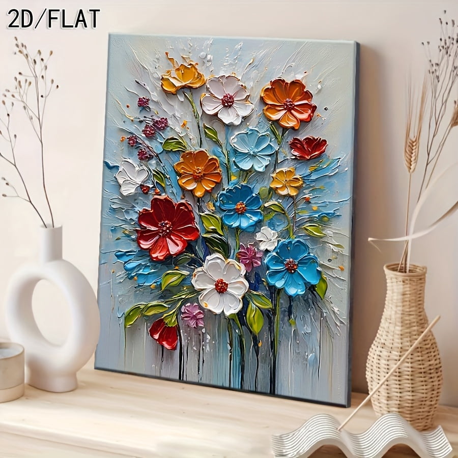 2D/FLAT Colorful Floral High-Definition Printed Oil Painting, Textured ...