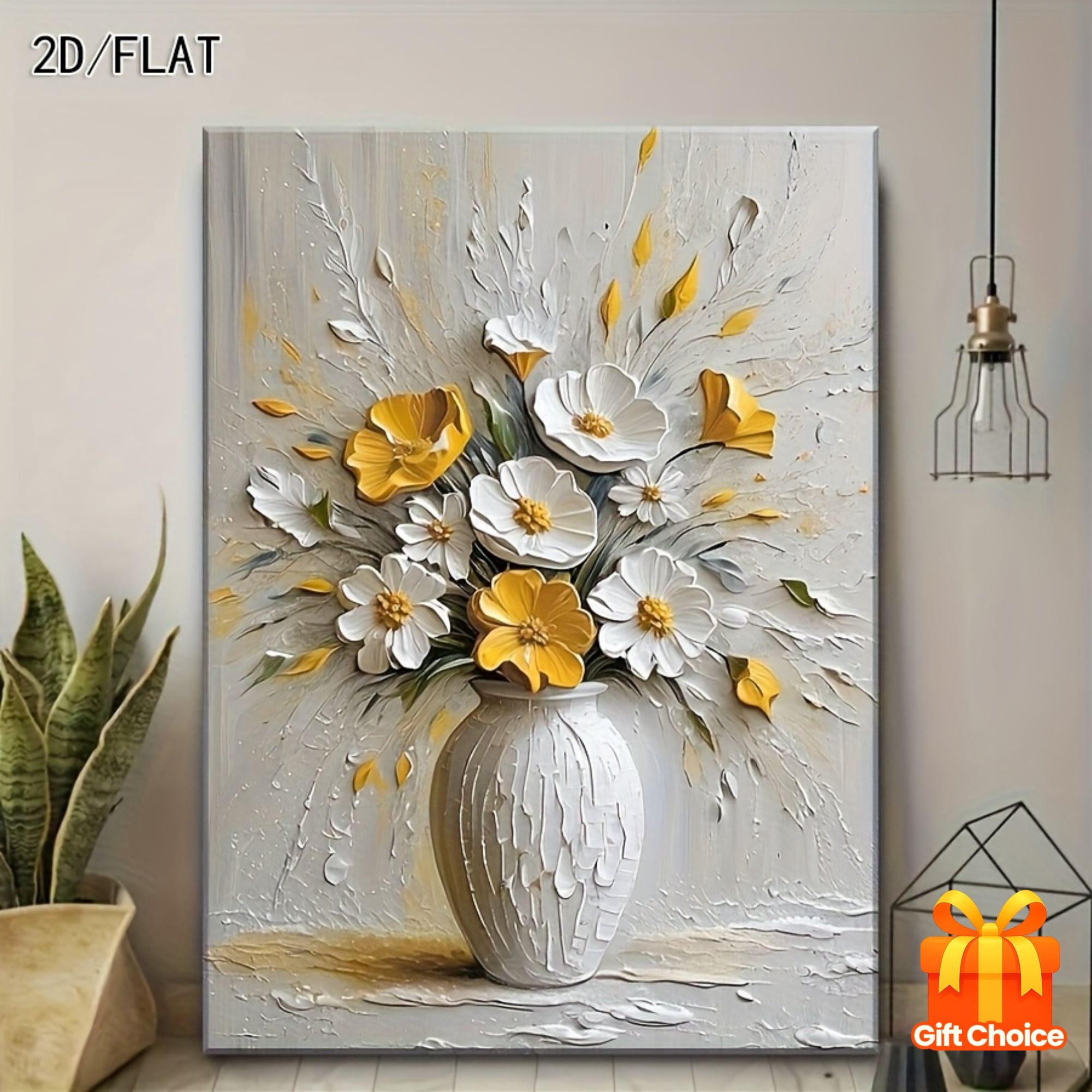 2D/FLAT Elegant Floral High-Definition Printed Canvas Art, Creamy Style ...