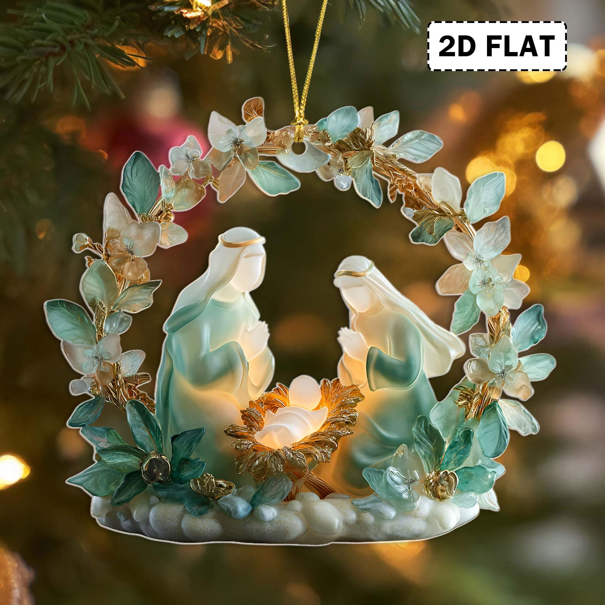 2D FLAT Nativity Scene Acrylic Ornament, O Holy Night Manger Scene ...
